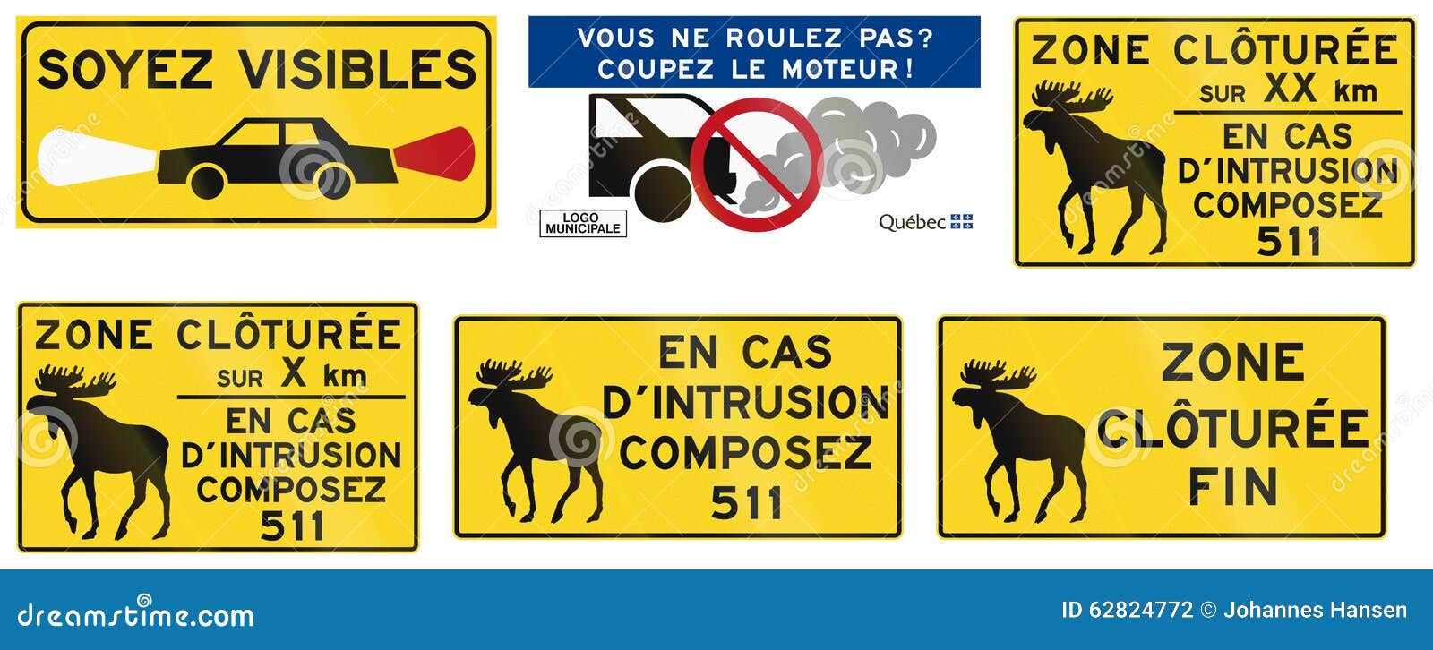 Warning Signs in Quebec - Canada Stock Illustration - Illustration of ...