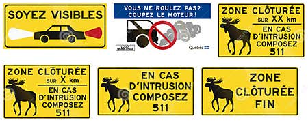 Warning Signs in Quebec - Canada Stock Illustration - Illustration of ...