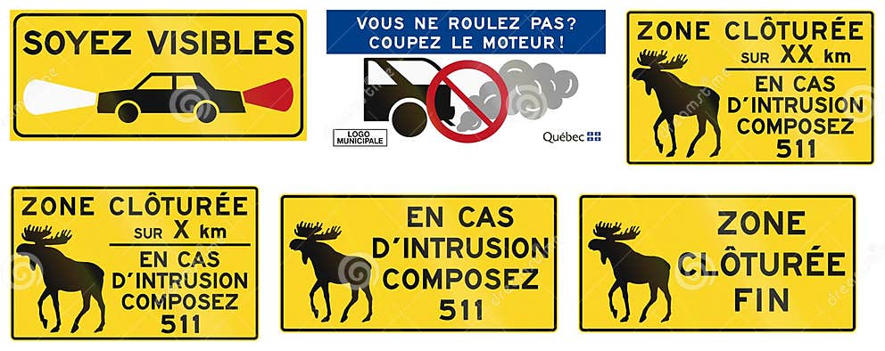 Warning Signs in Quebec - Canada Stock Illustration - Illustration of ...