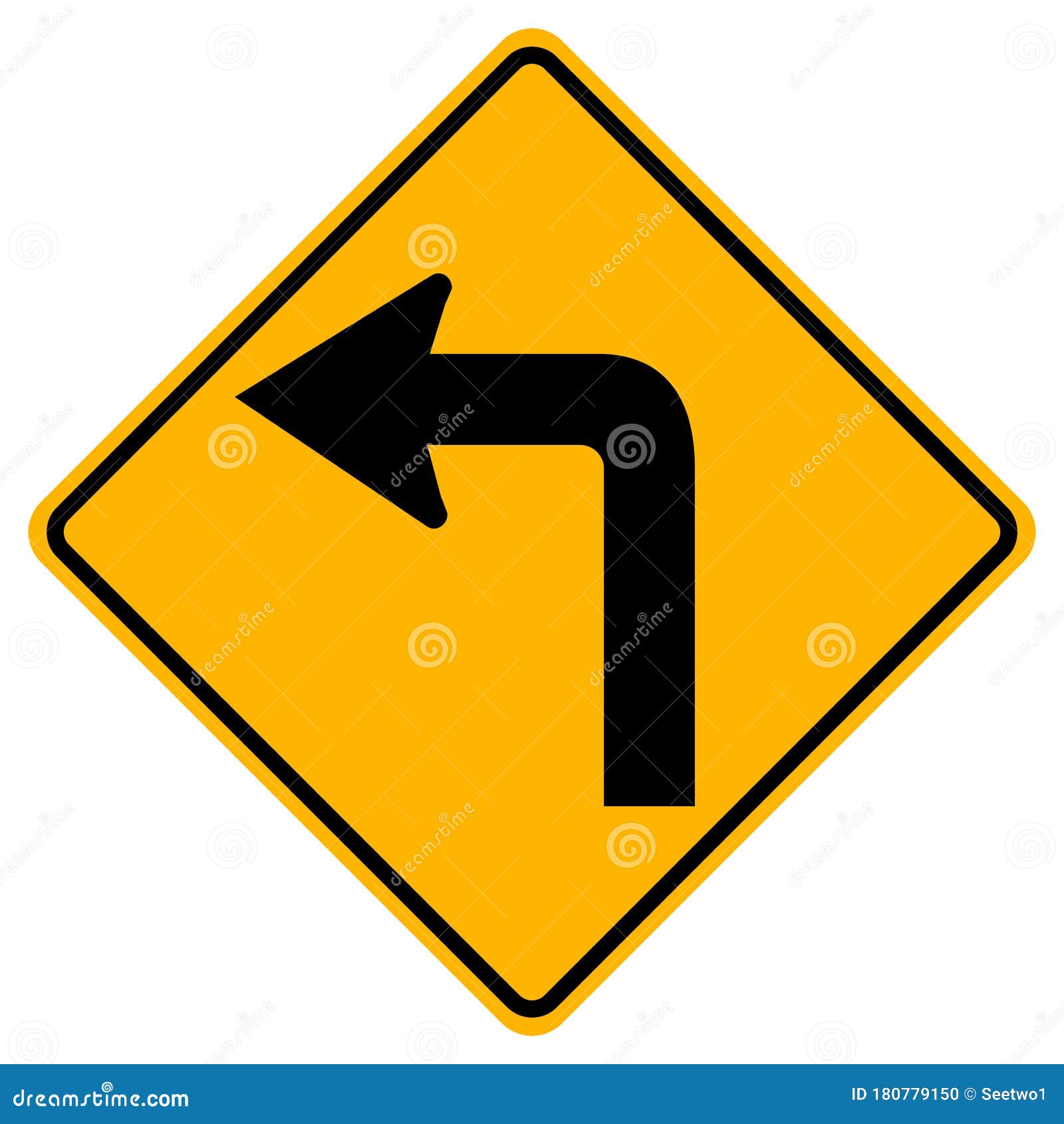 Warning Signs Sharp Curve To Left on White Background Stock Vector ...