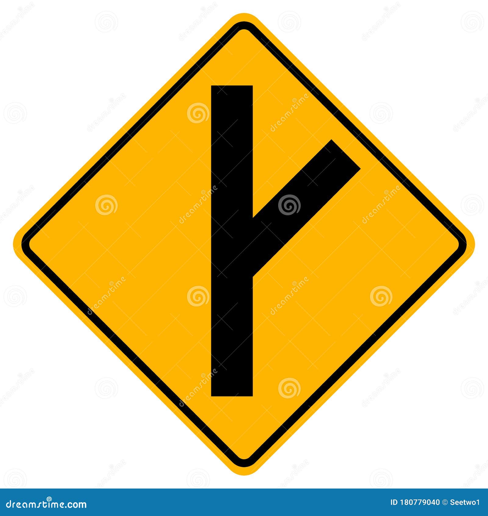 Warning Signs Skewed Side Road Junction on Right on White Background ...