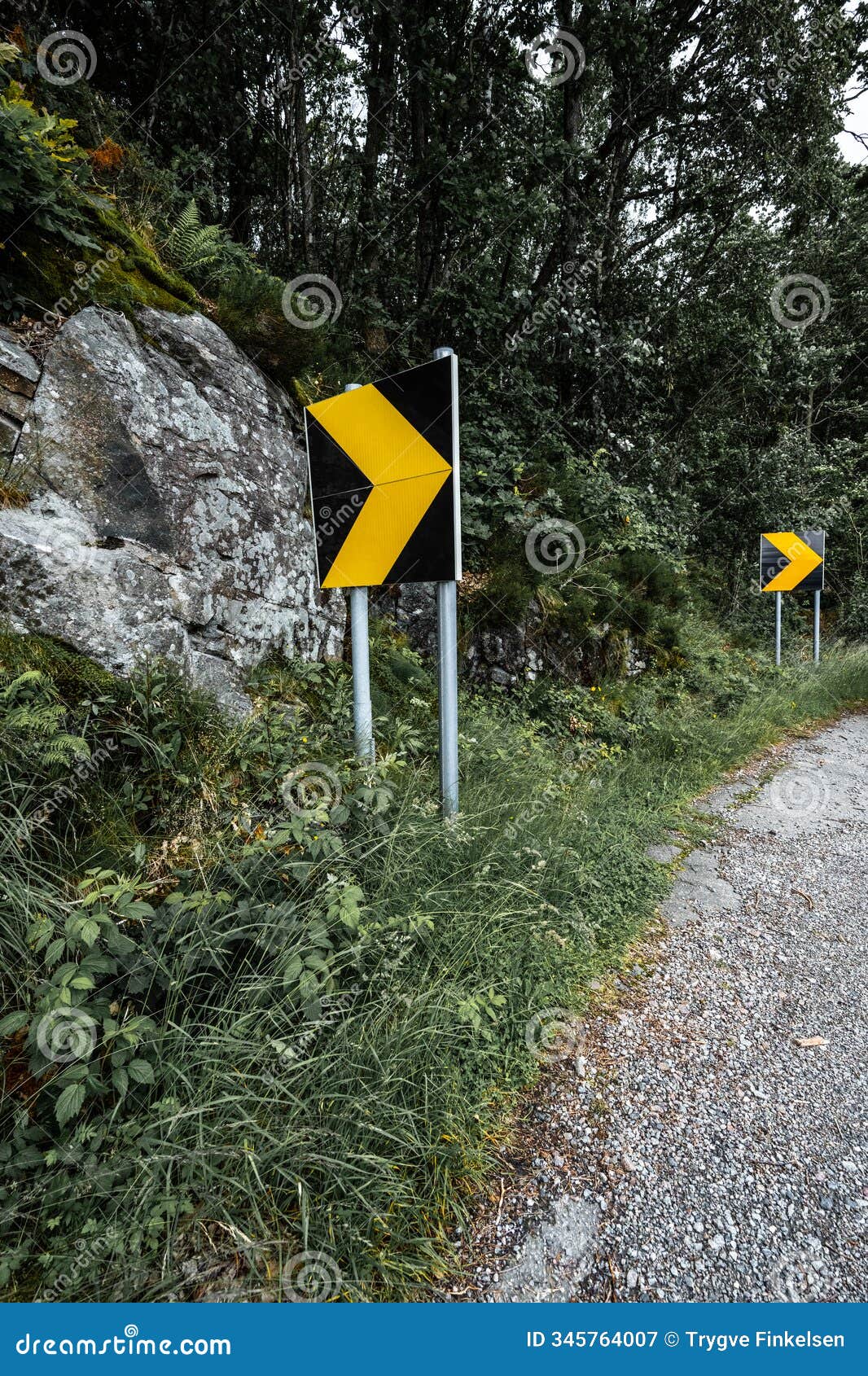 Warning Signs in a Tight and Dangerous Road Curve.. Stock Image - Image ...