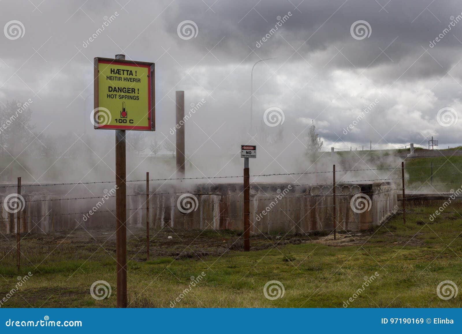 Warning sing Hot Spring stock image. Image of volcanic - 97190169