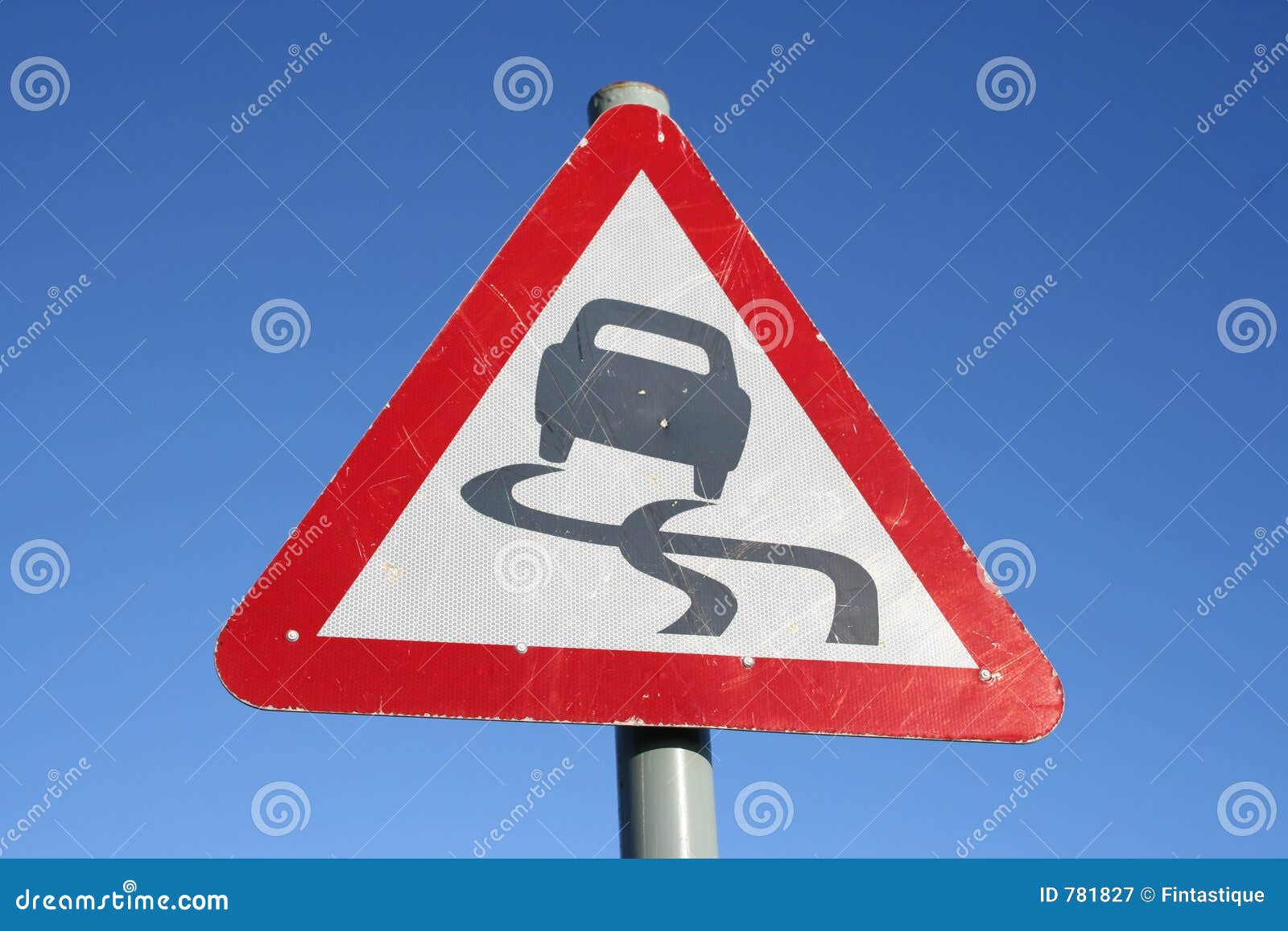 Slippery When Wet Road Sign, Isolated Signpost Pole Post And Traffic ...