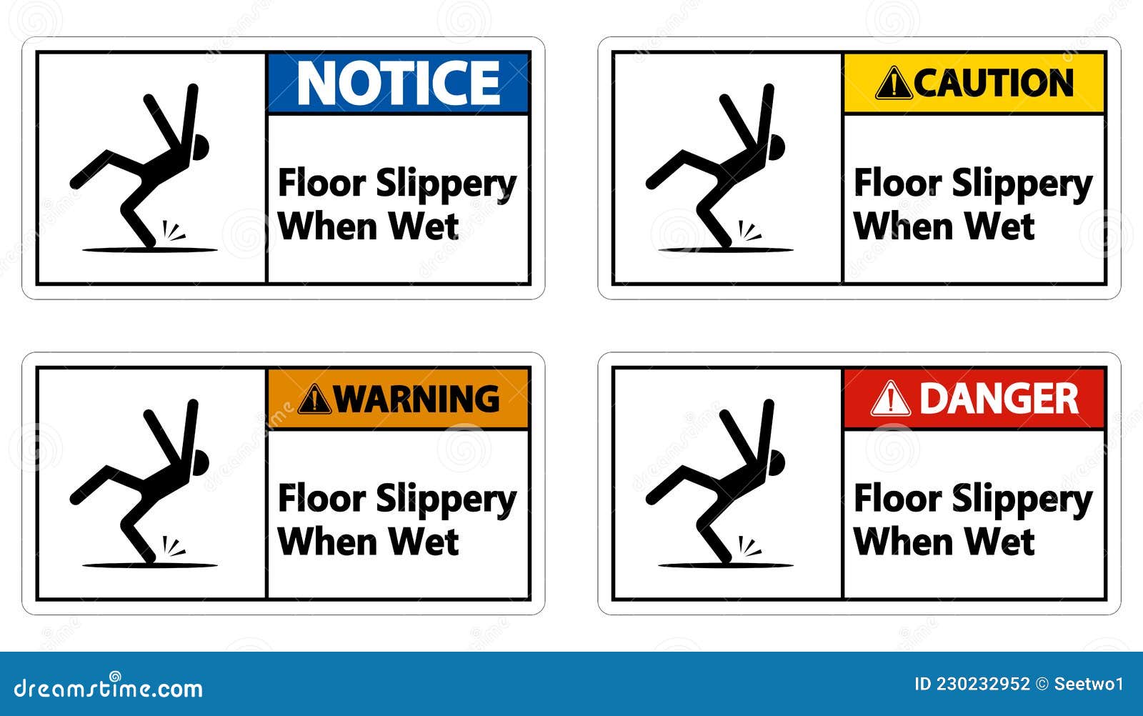 Warning Slippery when Wet Sign on White Background Stock Vector ...