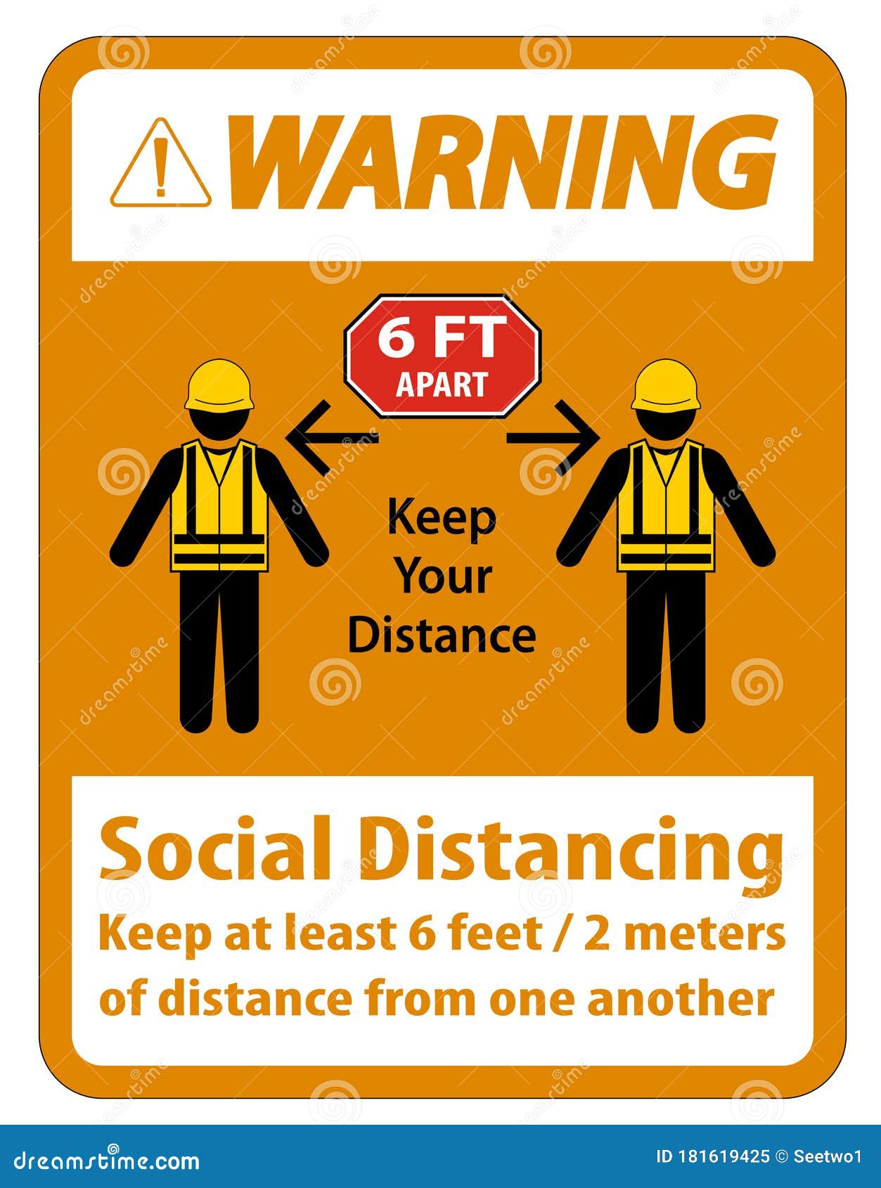 Warning Social Distancing Construction Sign Isolate on White Background ...