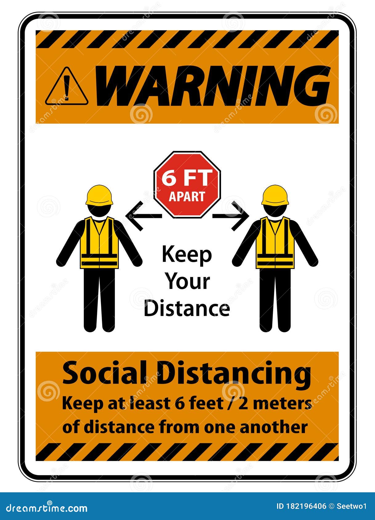 Warning Social Distancing Construction Sign Isolate on White Background ...