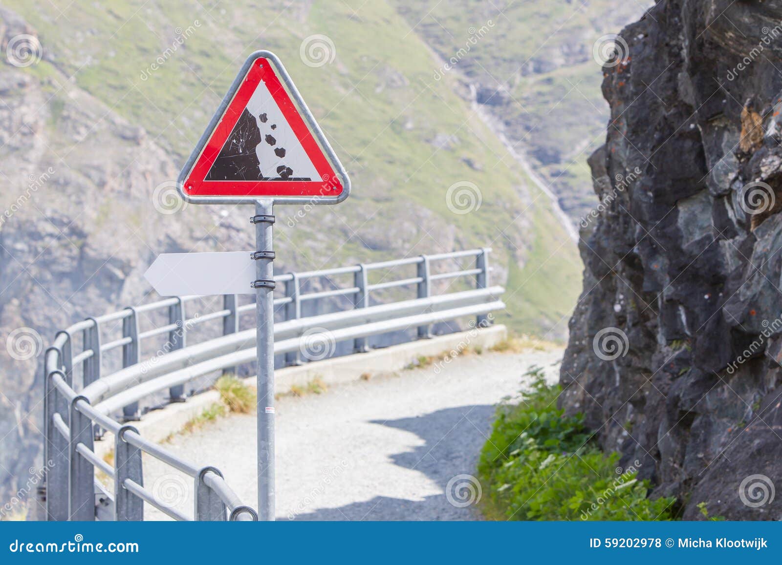 Warning Stone Fall Road Sign on Mountain Road Stock Photo - Image of ...