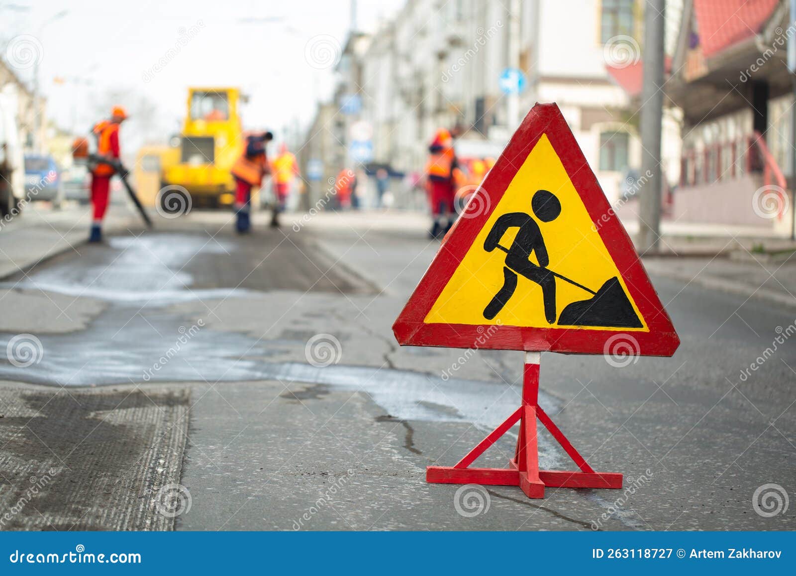 Warning Street Sign on Road Work Site. Stock Image - Image of security ...