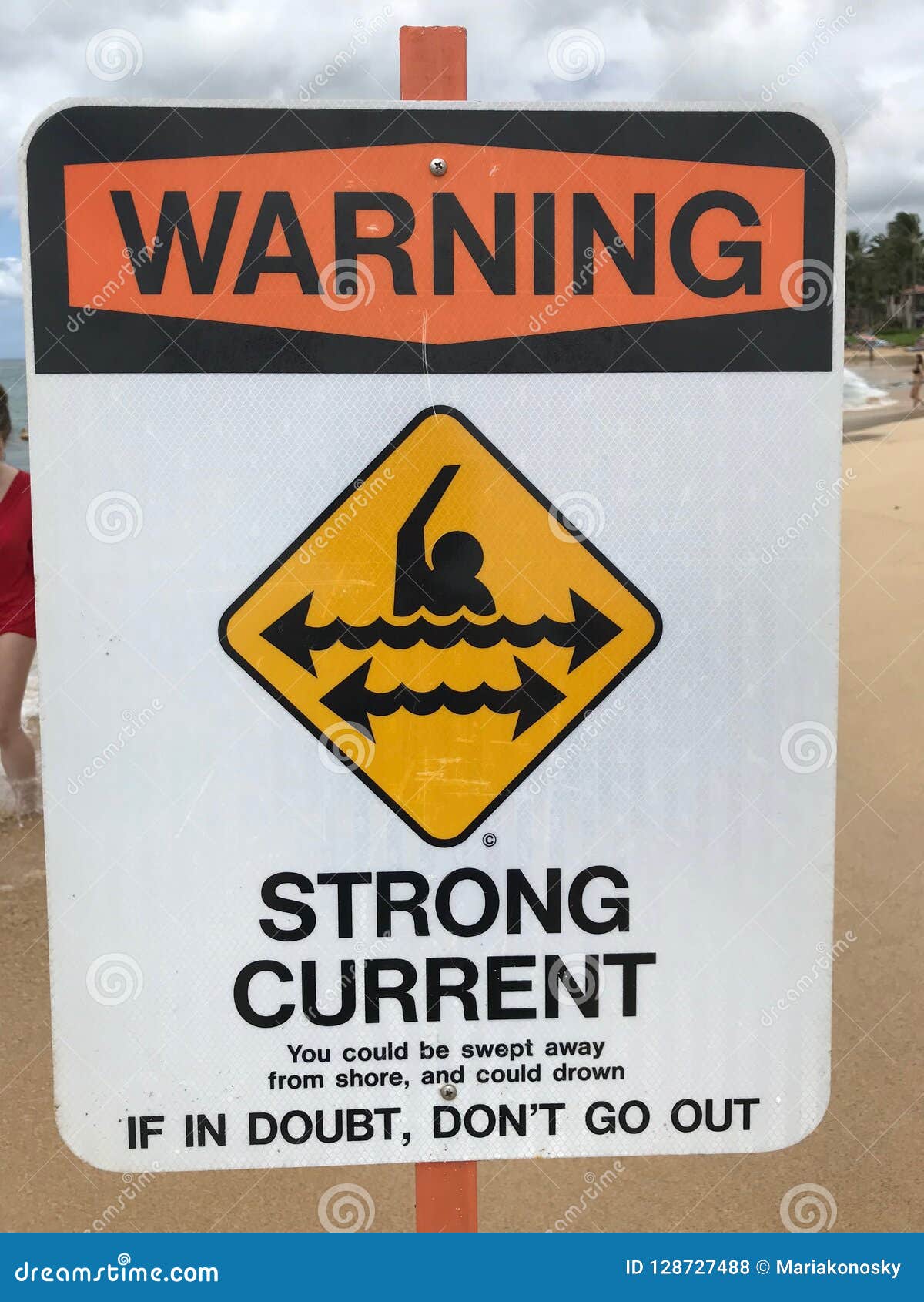 Warning Strong Current Sign Stock Photo - Image of tide, beach: 128727488
