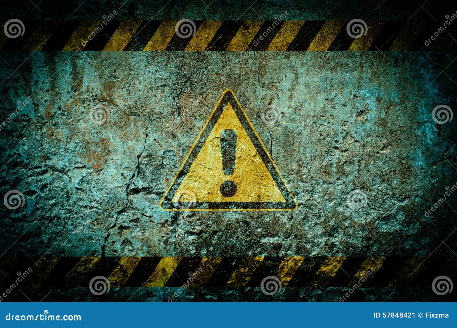 Warning Symbol on Dirty Wall Background with Grunge and Vignette Stock ...