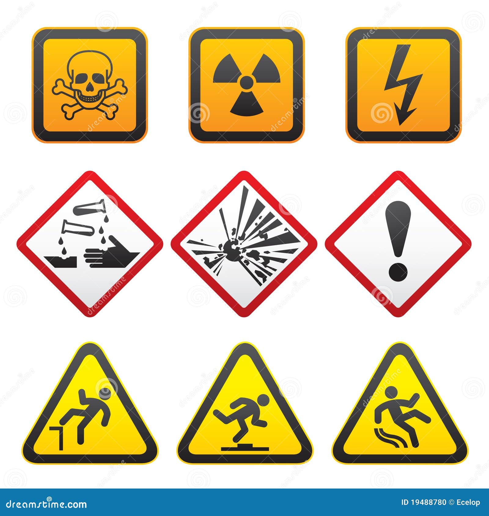Warning Symbols - Hazard Signs-First Set Stock Vector - Illustration of ...