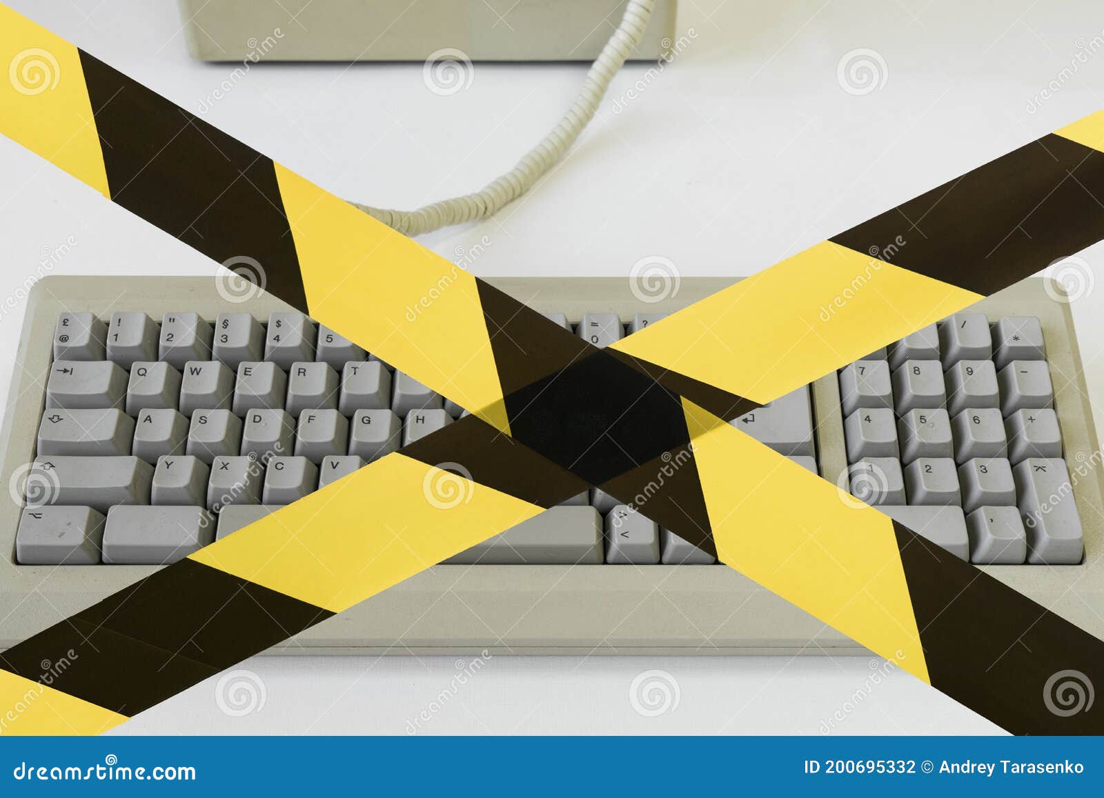 Warning Tape in Front of the Keyboard of the Personal Computer. Stock ...