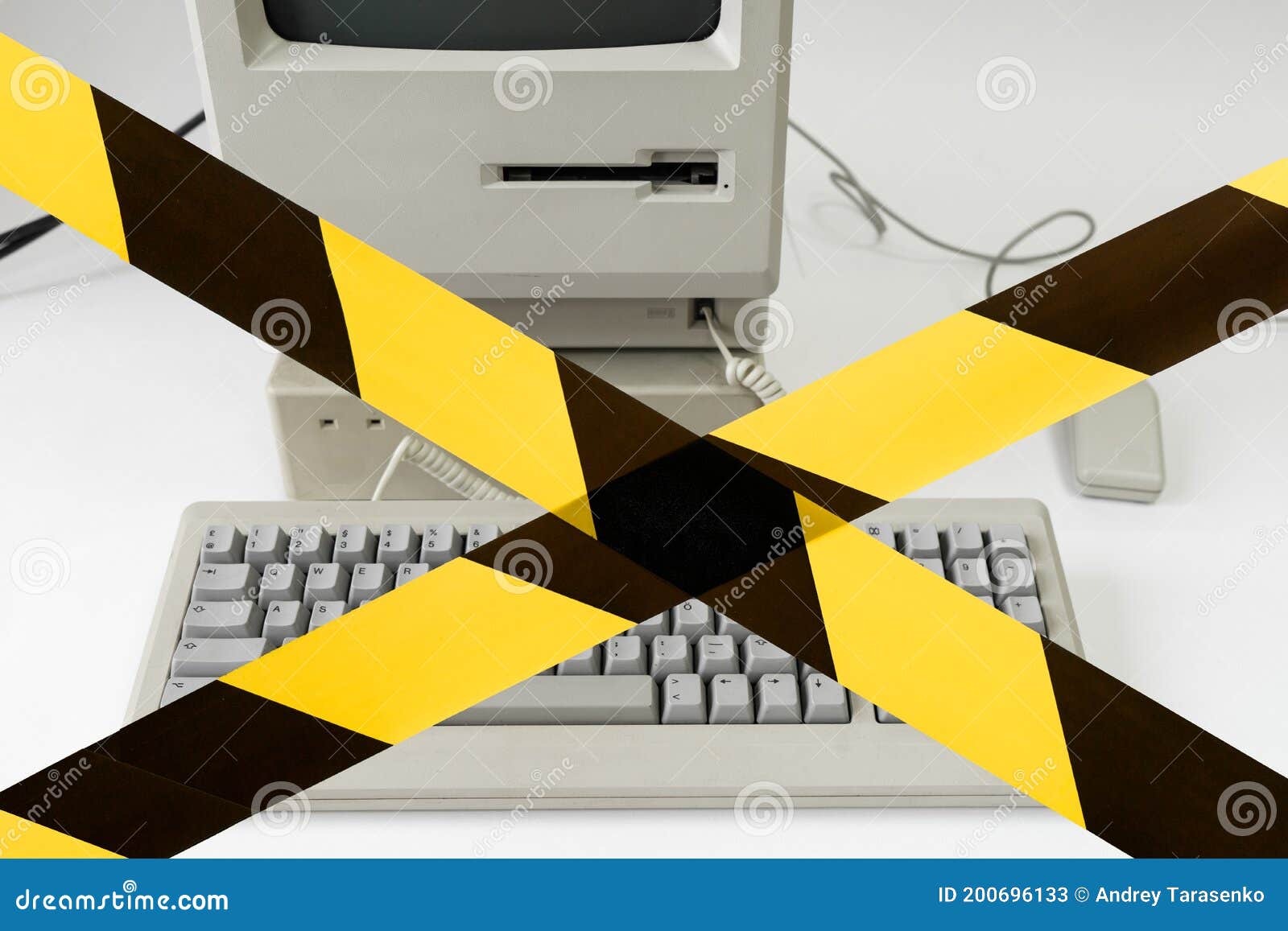 Warning Tape in Front of the Keyboard of the Personal Computer. Stock ...