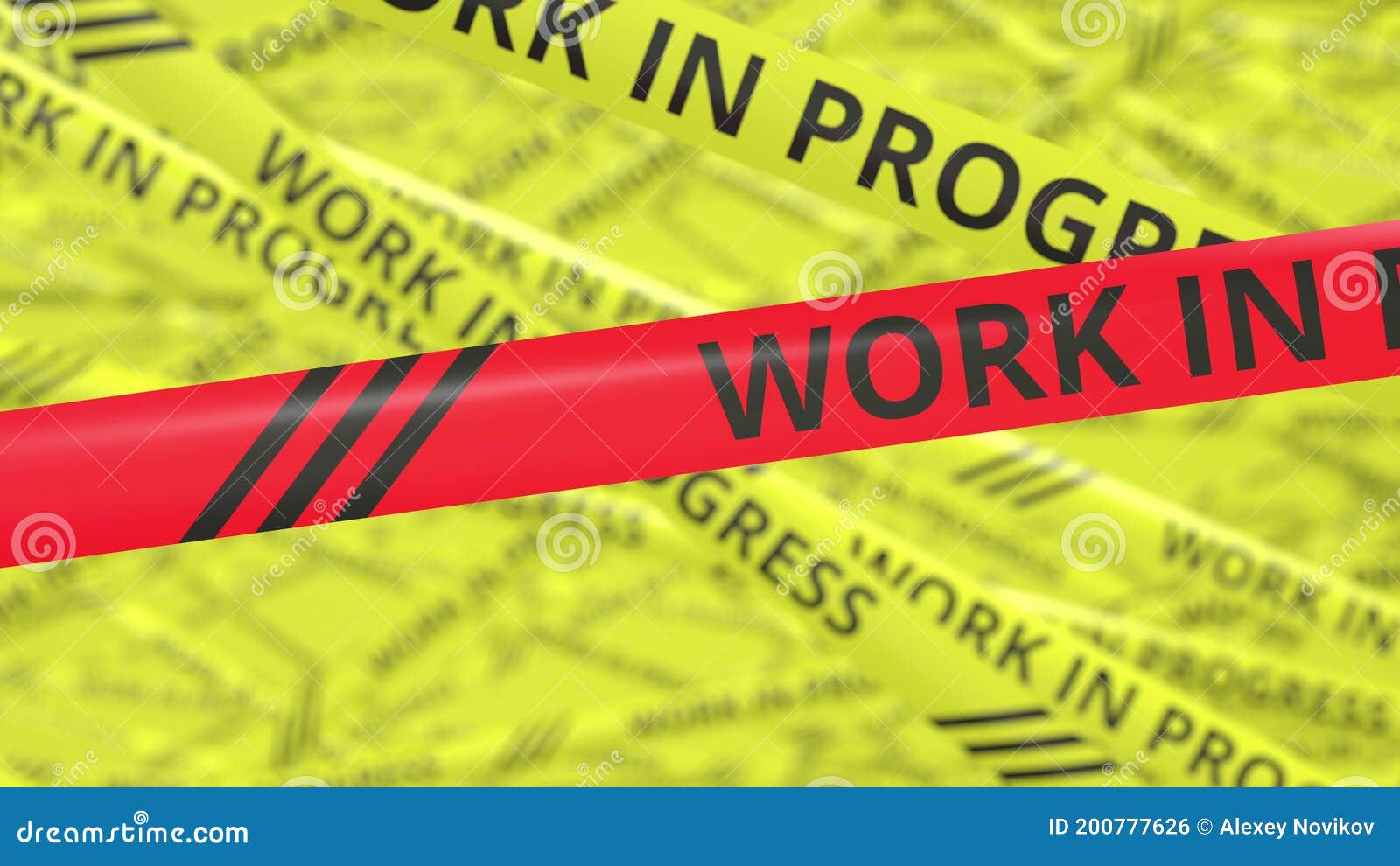 Many Yellow and Red Warning Tapes with WORK in PROGRESS Text ...
