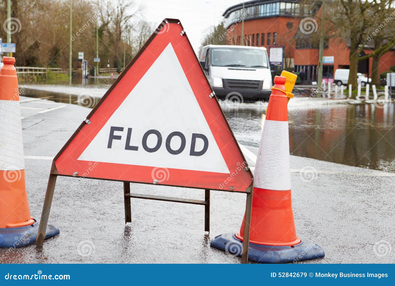 Warning Traffic Sign on Flooded Road Stock Image - Image of ...