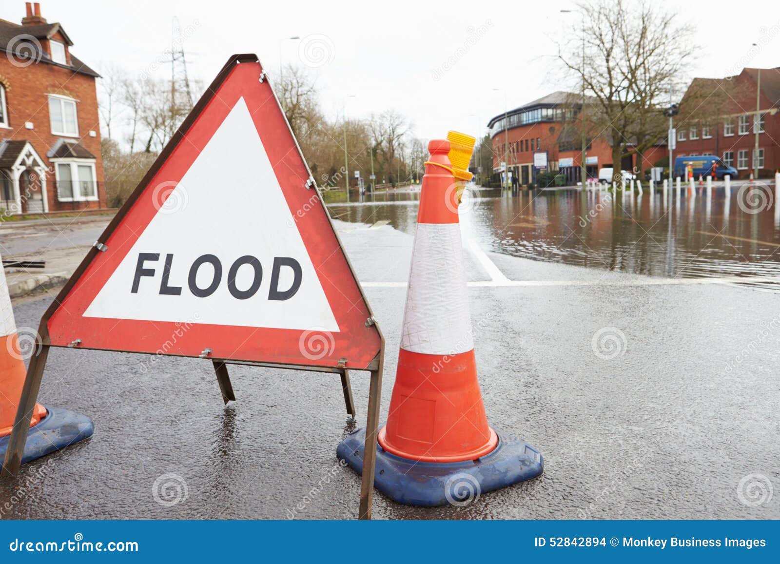 Warning Traffic Sign on Flooded Road Stock Photo - Image of global ...
