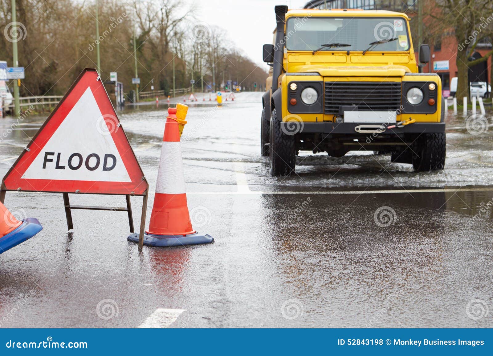 Warning Traffic Sign on Flooded Road Stock Photo - Image of weather ...