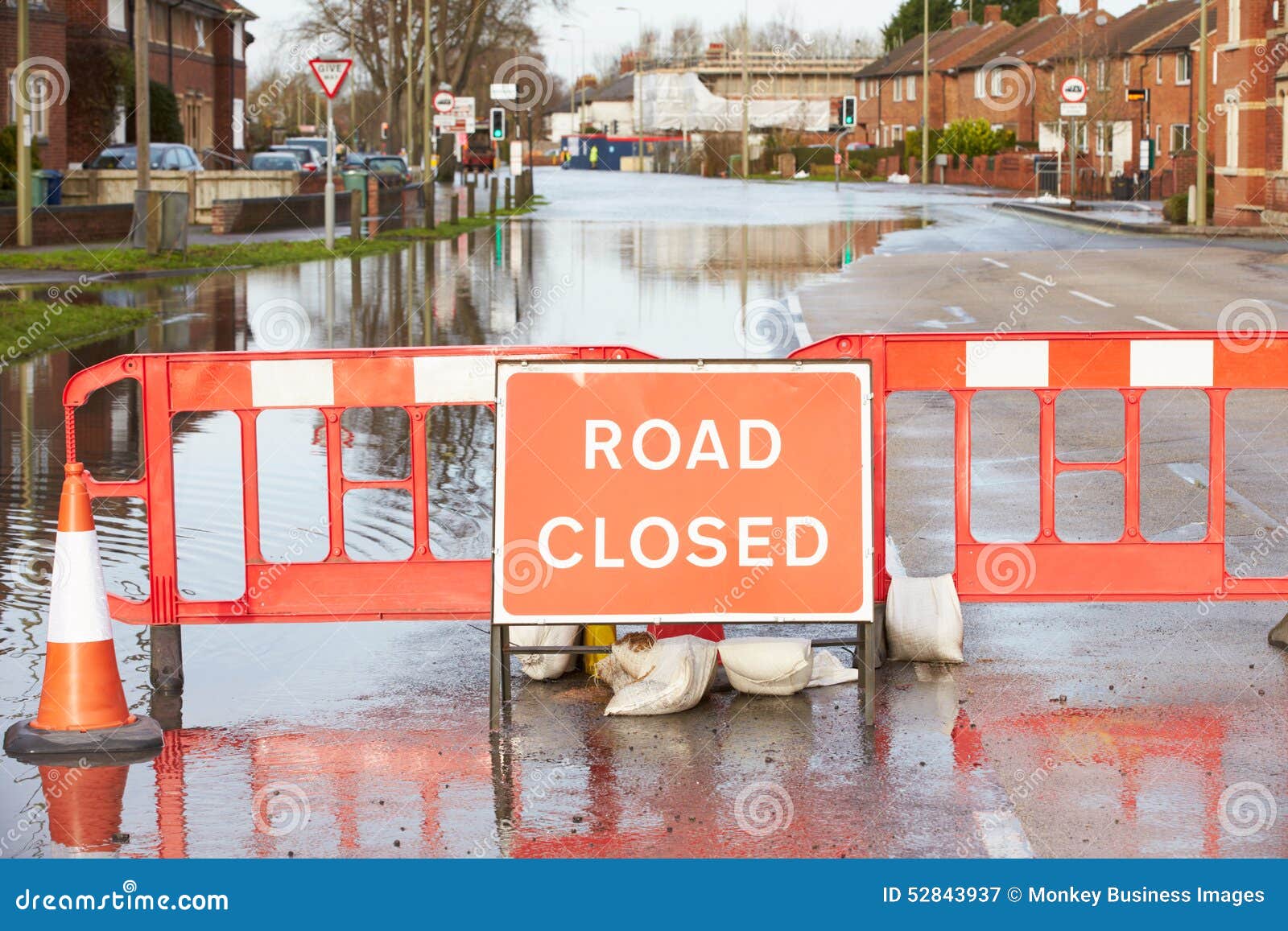 Warning Traffic Sign on Flooded Road Stock Image - Image of ...