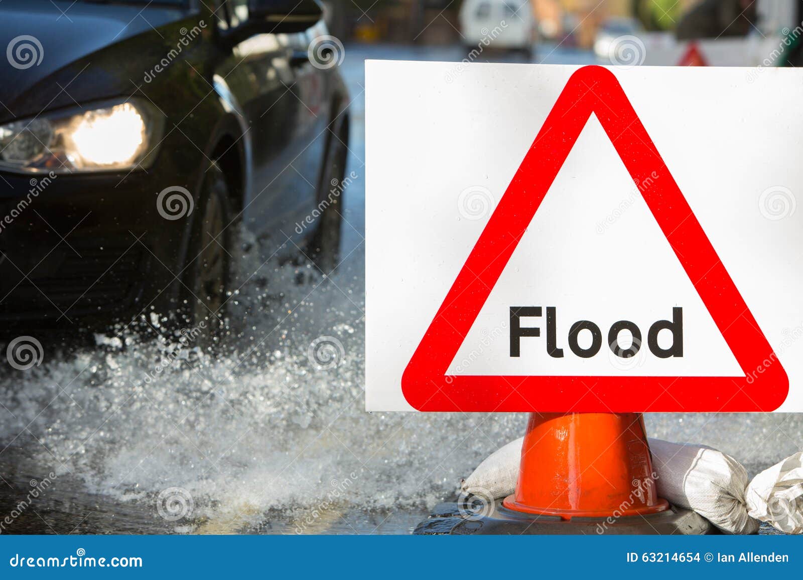 Warning Traffic Sign on Flooded Road Stock Photo - Image of natural ...