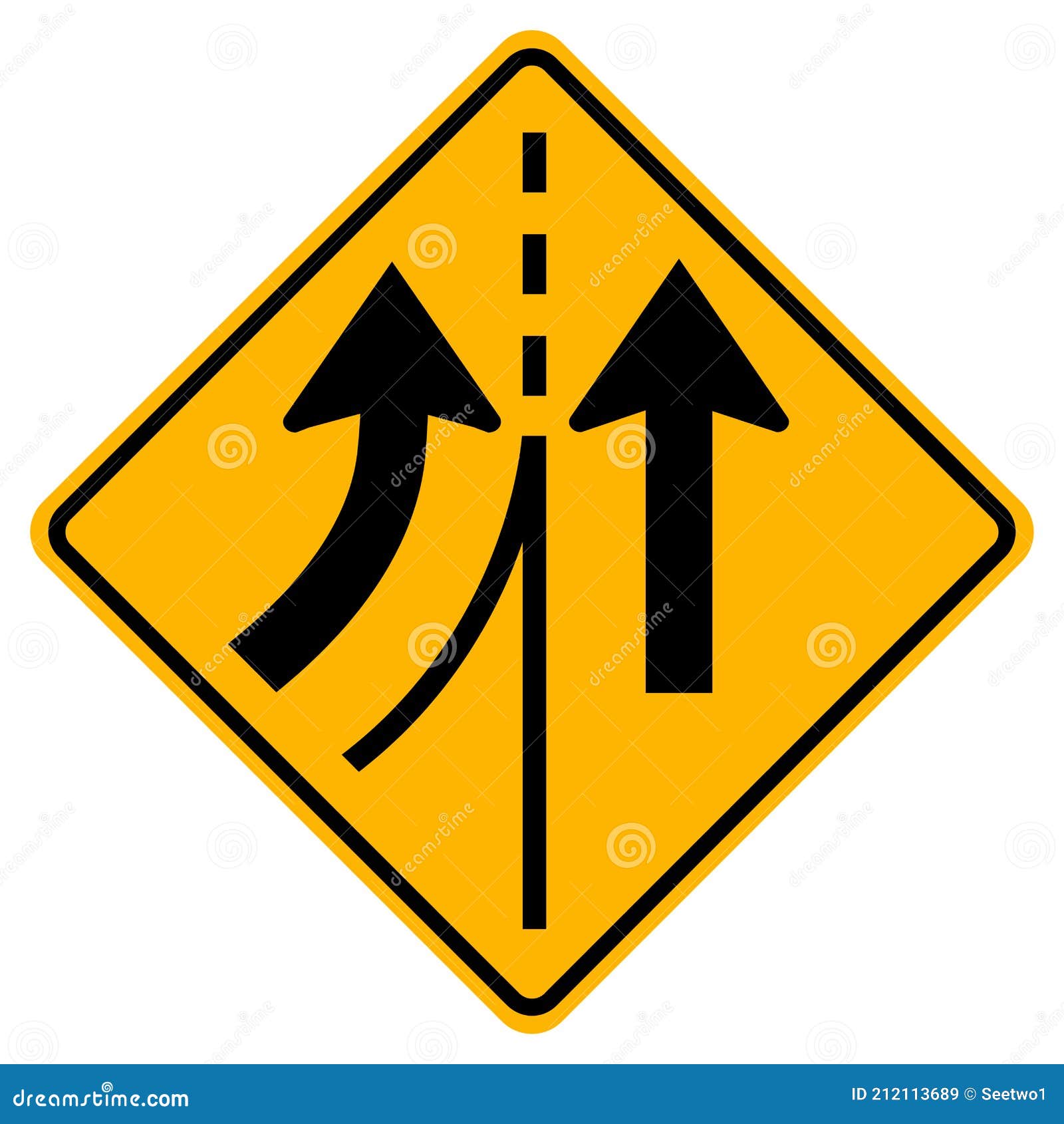 Warning Traffic Sign Merging Left Lane Stock Vector - Illustration of ...