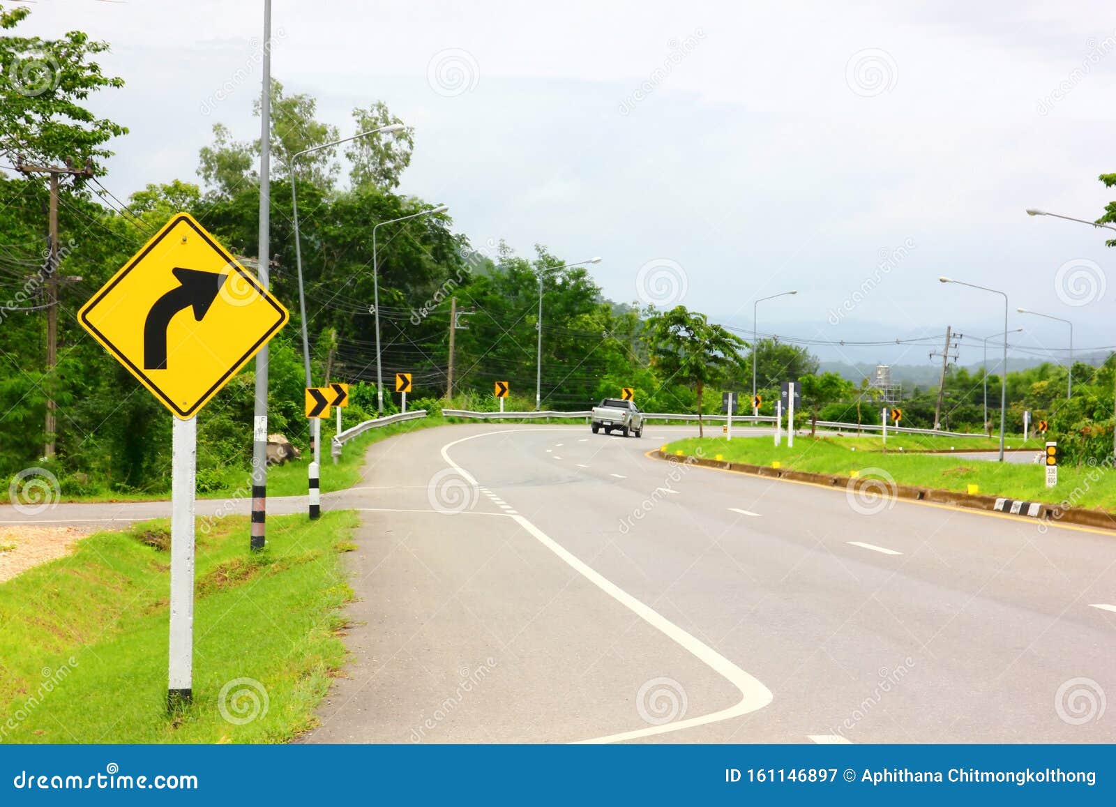 Warning Traffic Sing Curve Way on Road Editorial Photography - Image of ...