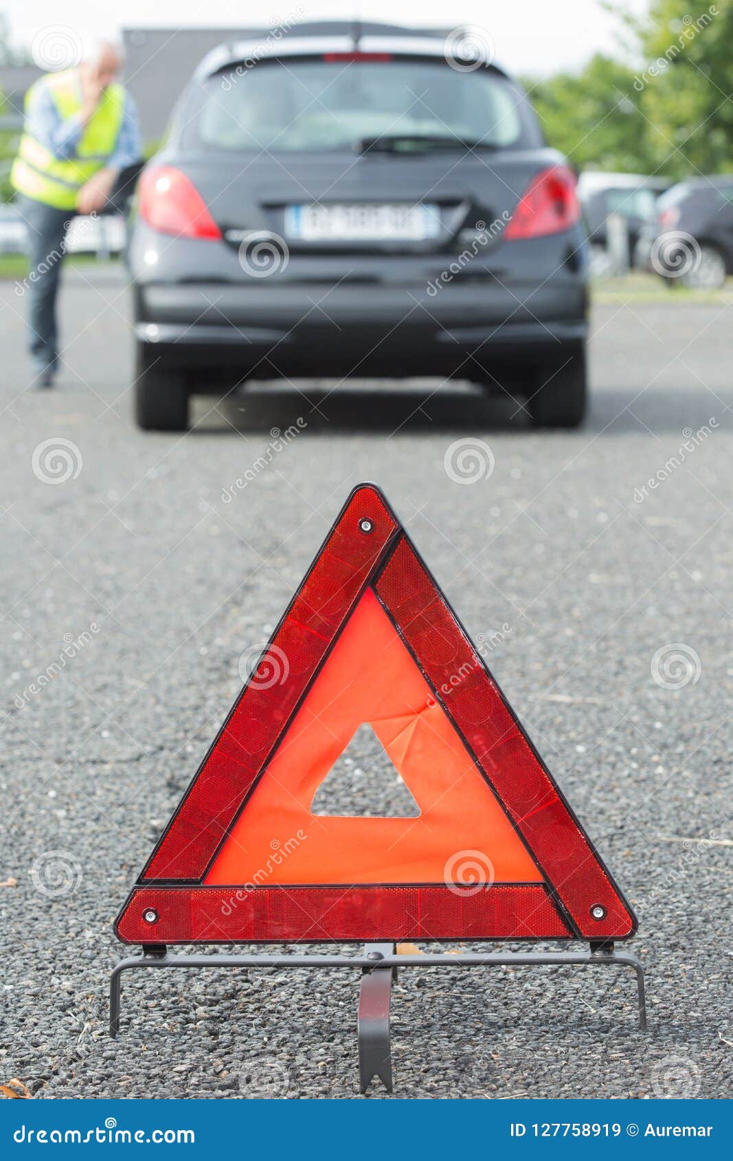 Warning Triangle Behind Stalled Car Stock Image - Image of rescue ...