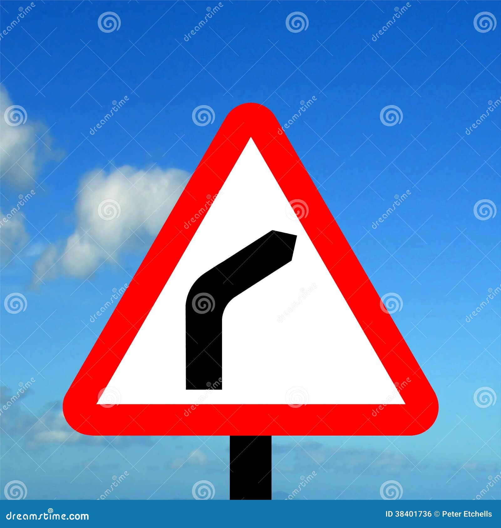Warning Triangle Bend To Right Sign Stock Vector - Illustration of ...