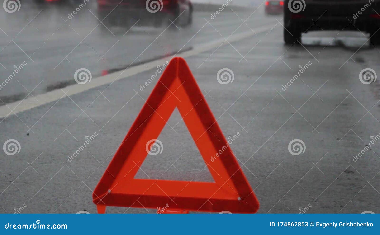 Warning Triangle of Car Trouble on the Highway Stock Video - Video of ...