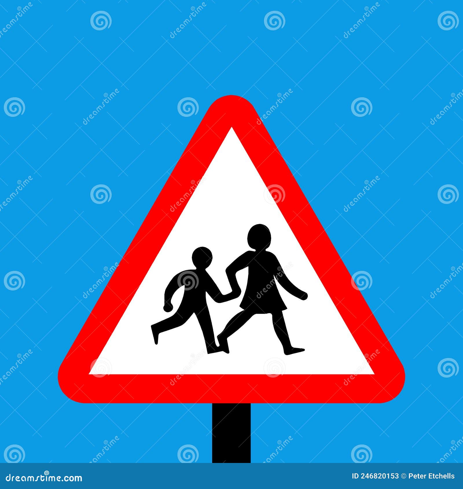 Warning Triangle Children Crossing Stock Illustration - Illustration of ...