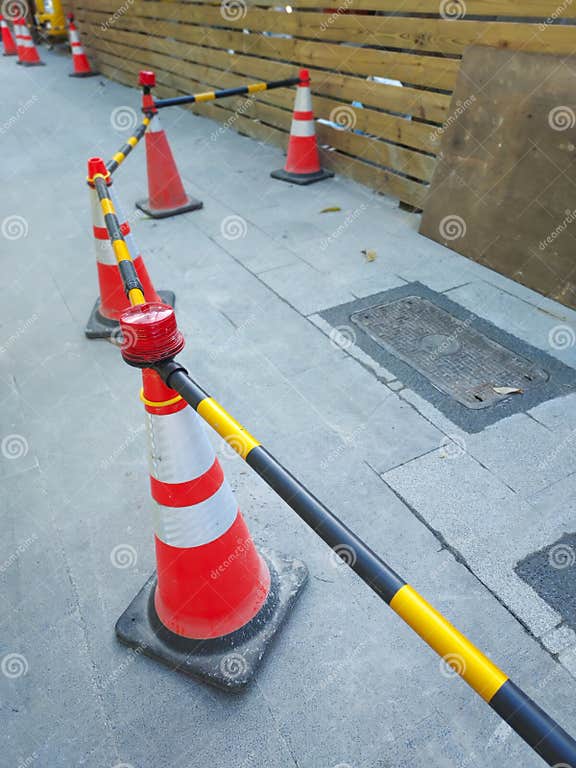 Warning Triangle Cones Placed for Road Construction Work. Stock Image ...