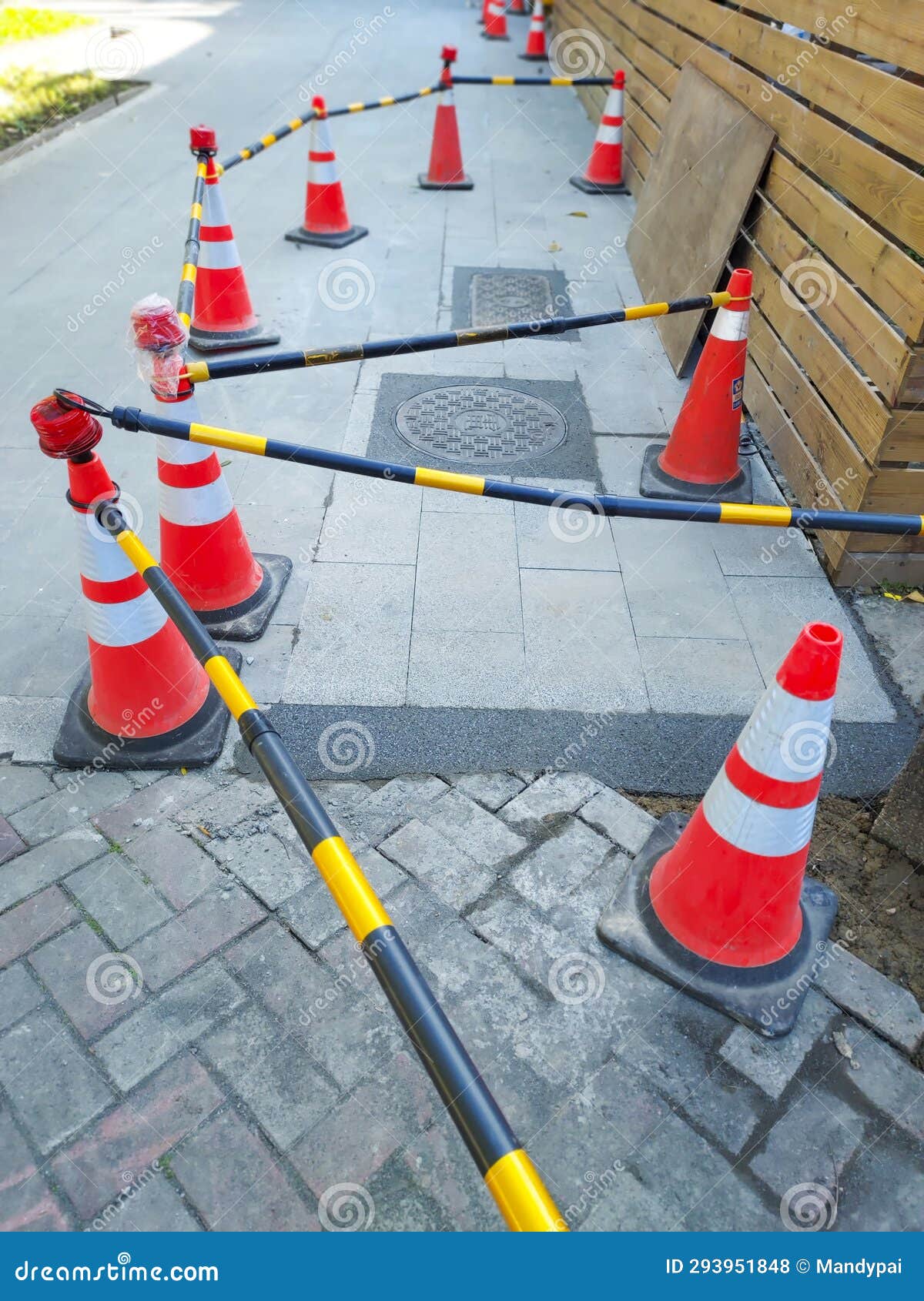 Warning Triangle Cones Placed for Road Construction Work. Stock Photo ...