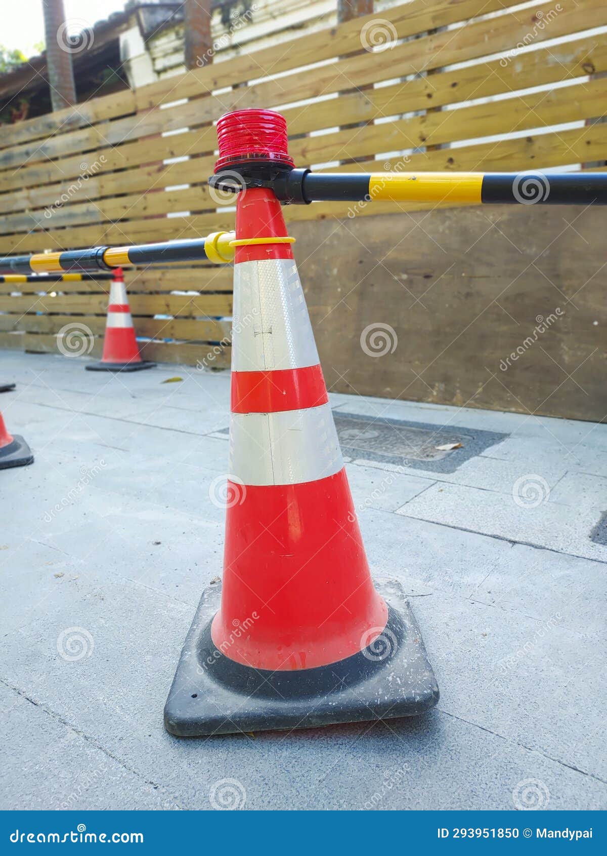 Warning Triangle Cones Placed for Road Construction Work. Stock Photo ...
