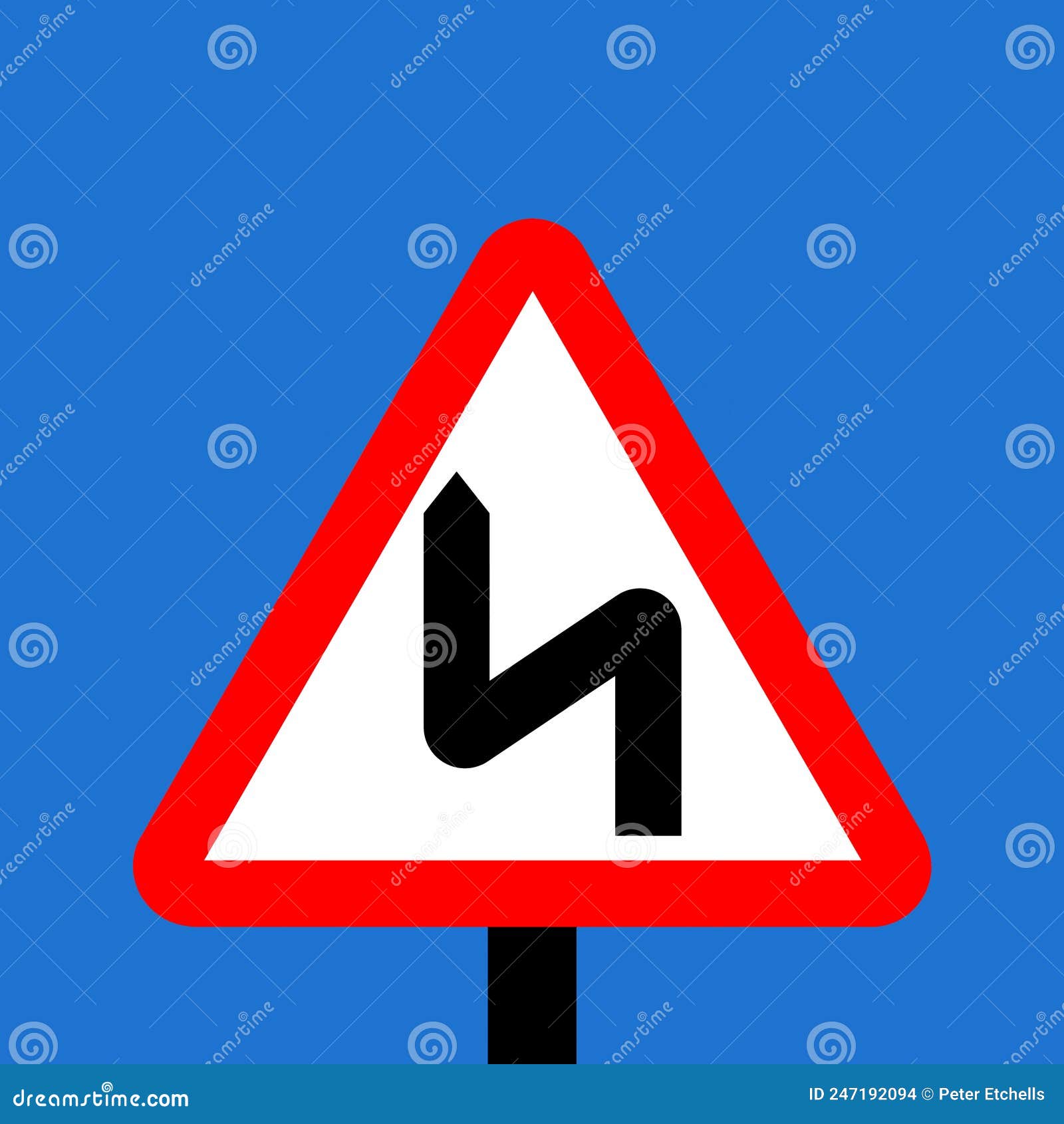 Warning Triangle Double Bend First To Left Stock Vector - Illustration ...