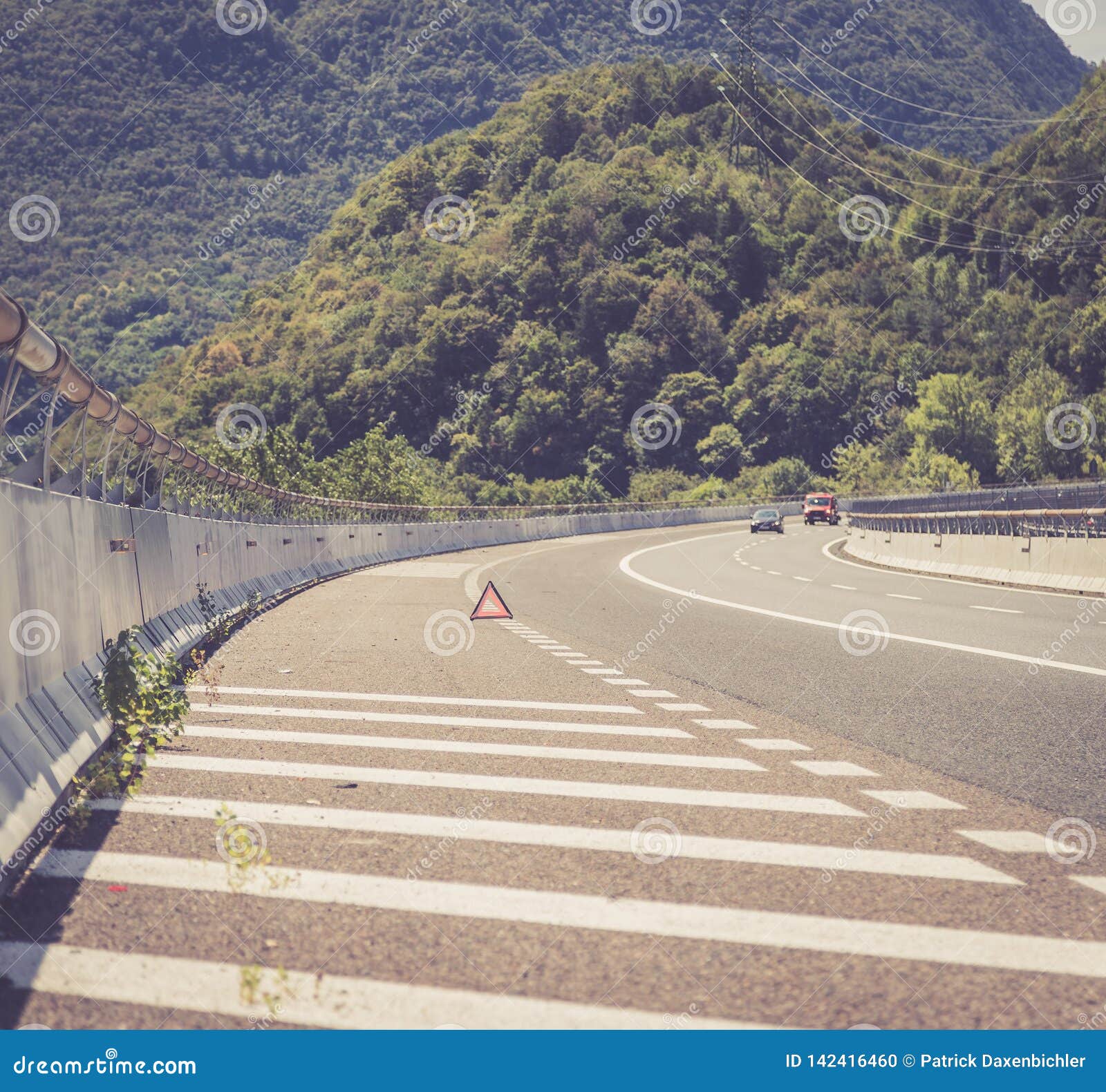 Warning Triangle on the Highway, Safety Stock Photo - Image of ...