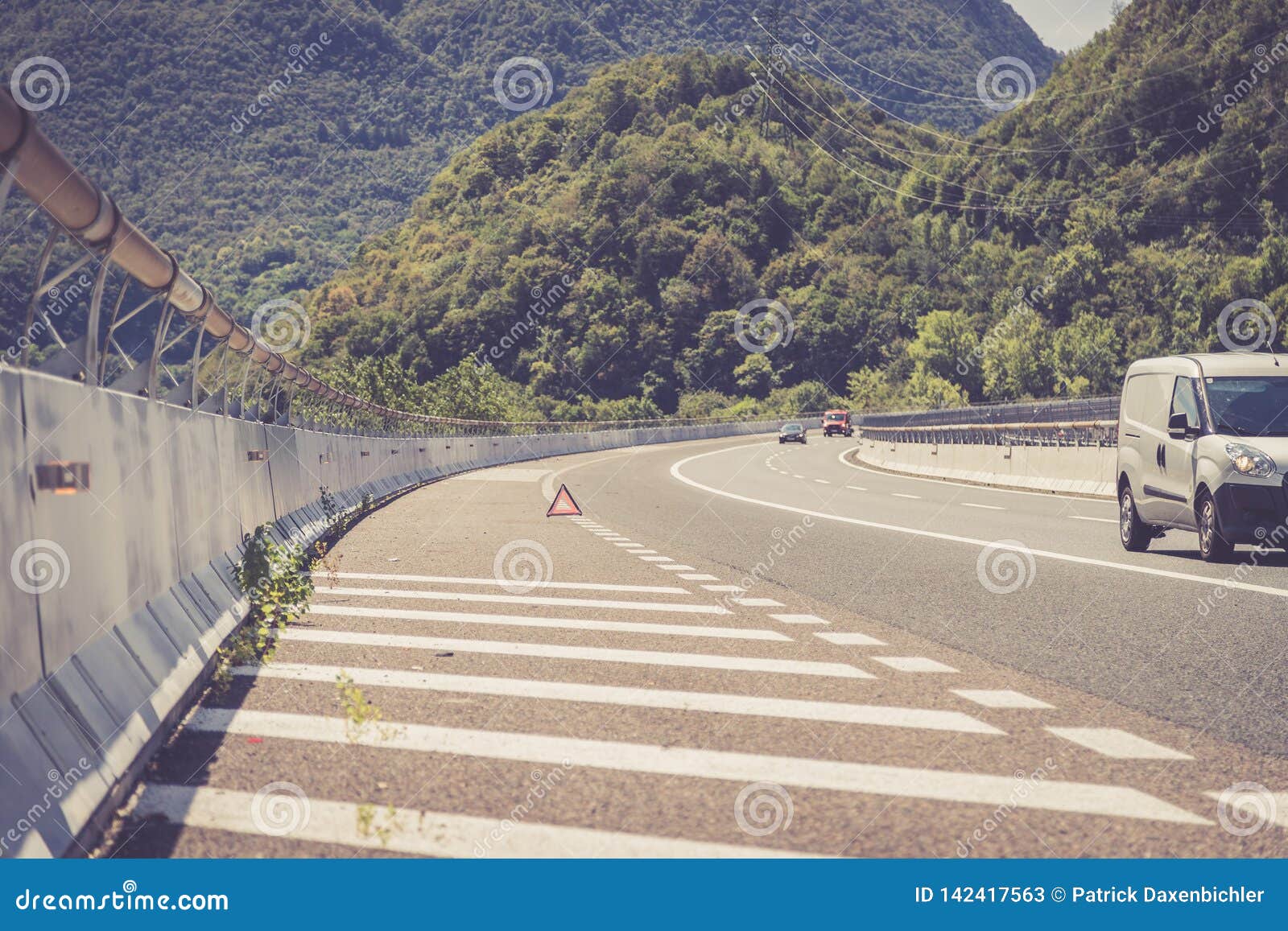 Warning Triangle on the Highway, Safety Stock Image - Image of ...
