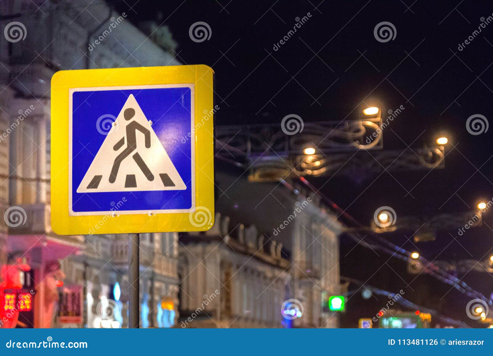 Pedestrian Crossing Road Sign Stock Photo - Image of blue, crosswalk ...