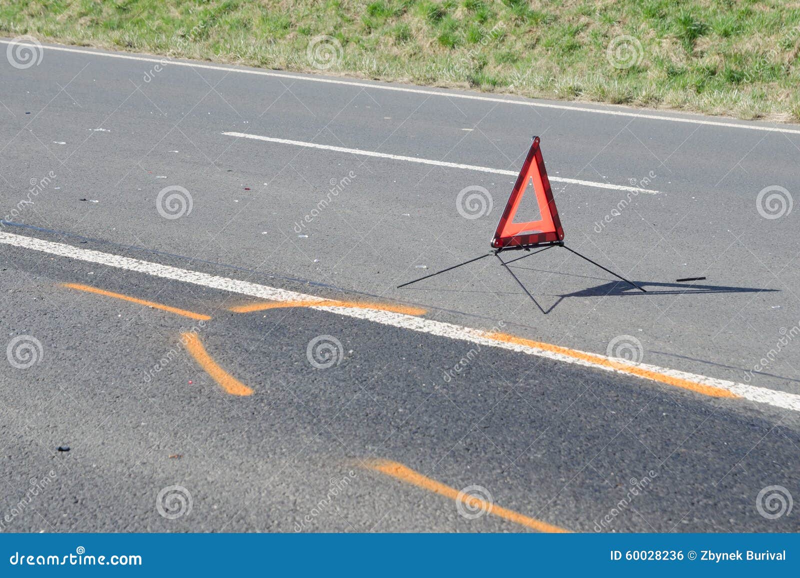 Warning Triangle on the Road after the Car Crash Stock Photo - Image of ...