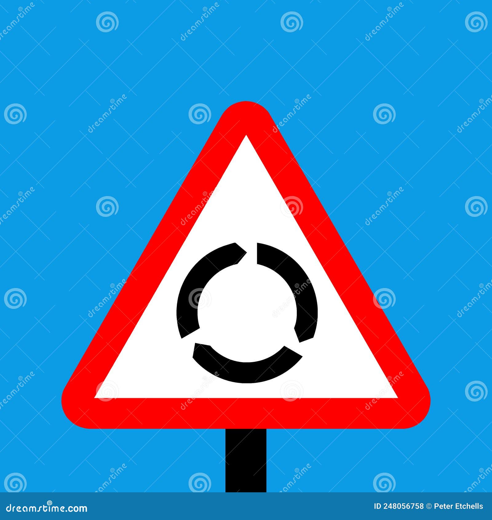 Warning Triangle Roundabout Stock Illustration - Illustration of blue ...