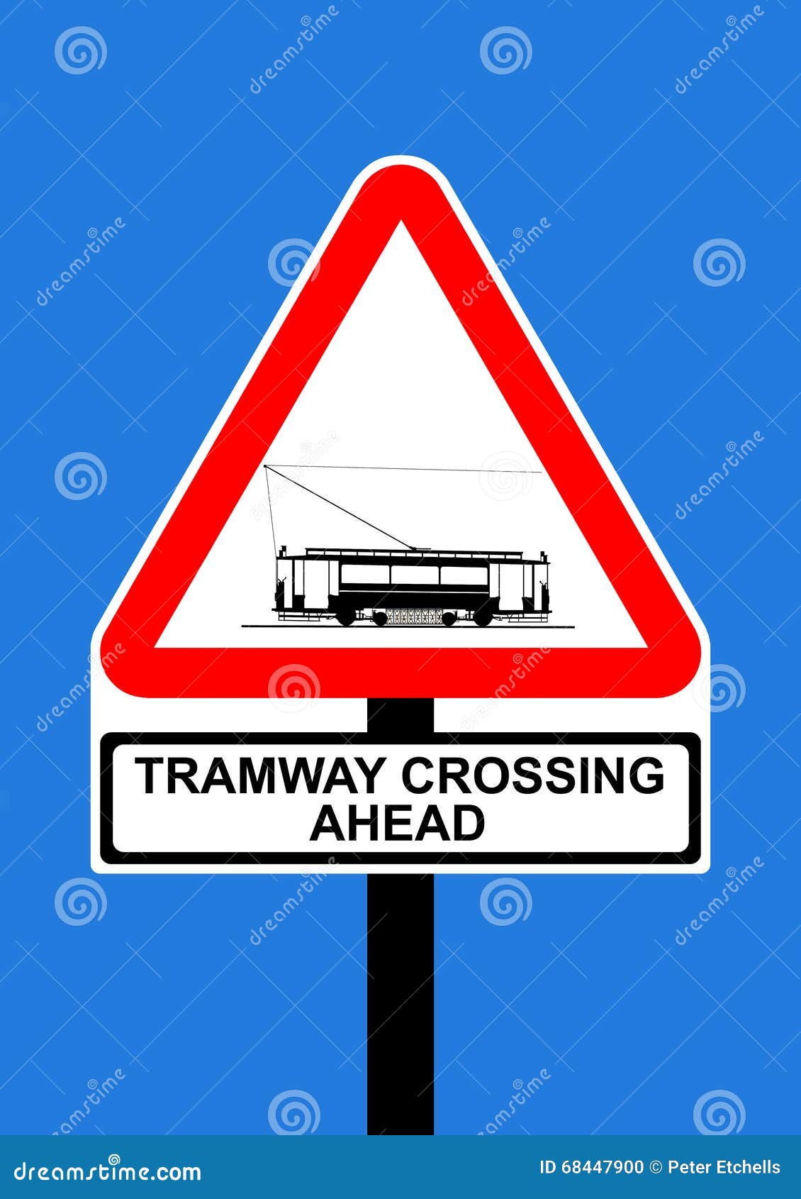 Warning Triangle Tramway Crossing Ahead Stock Photo - Image of ...