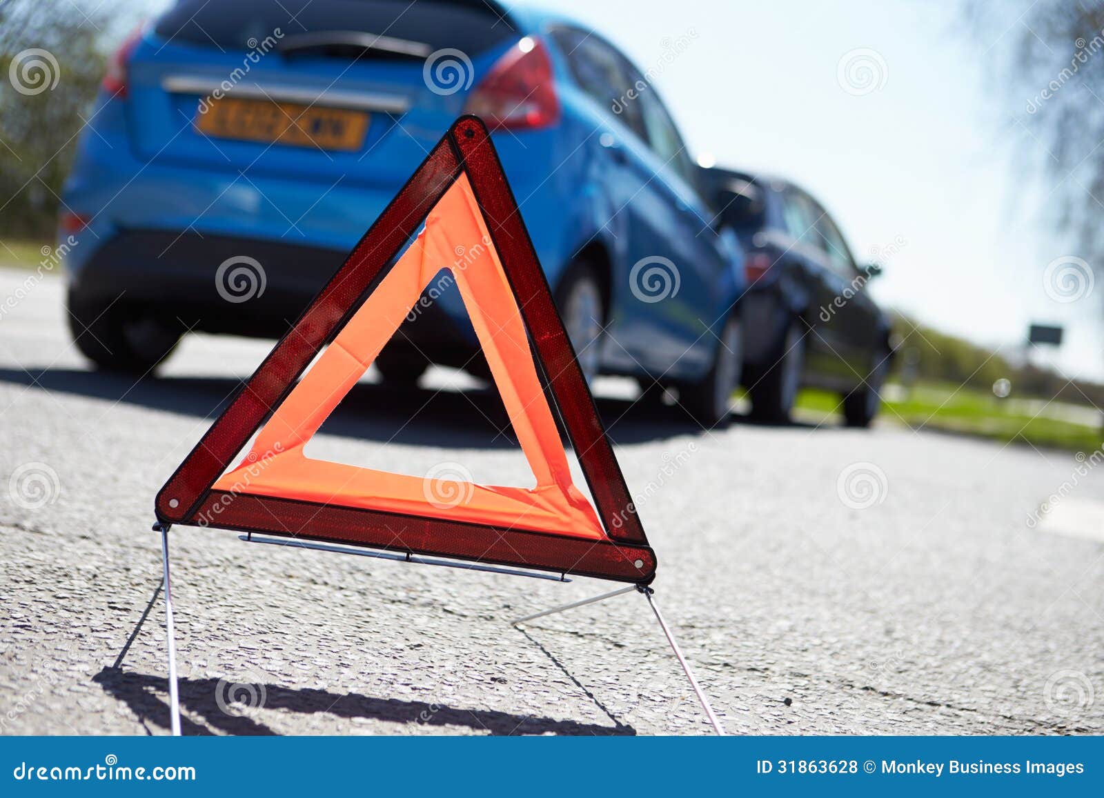 Warning Triangle by Two Cars Involved in Accident Stock Photo - Image ...