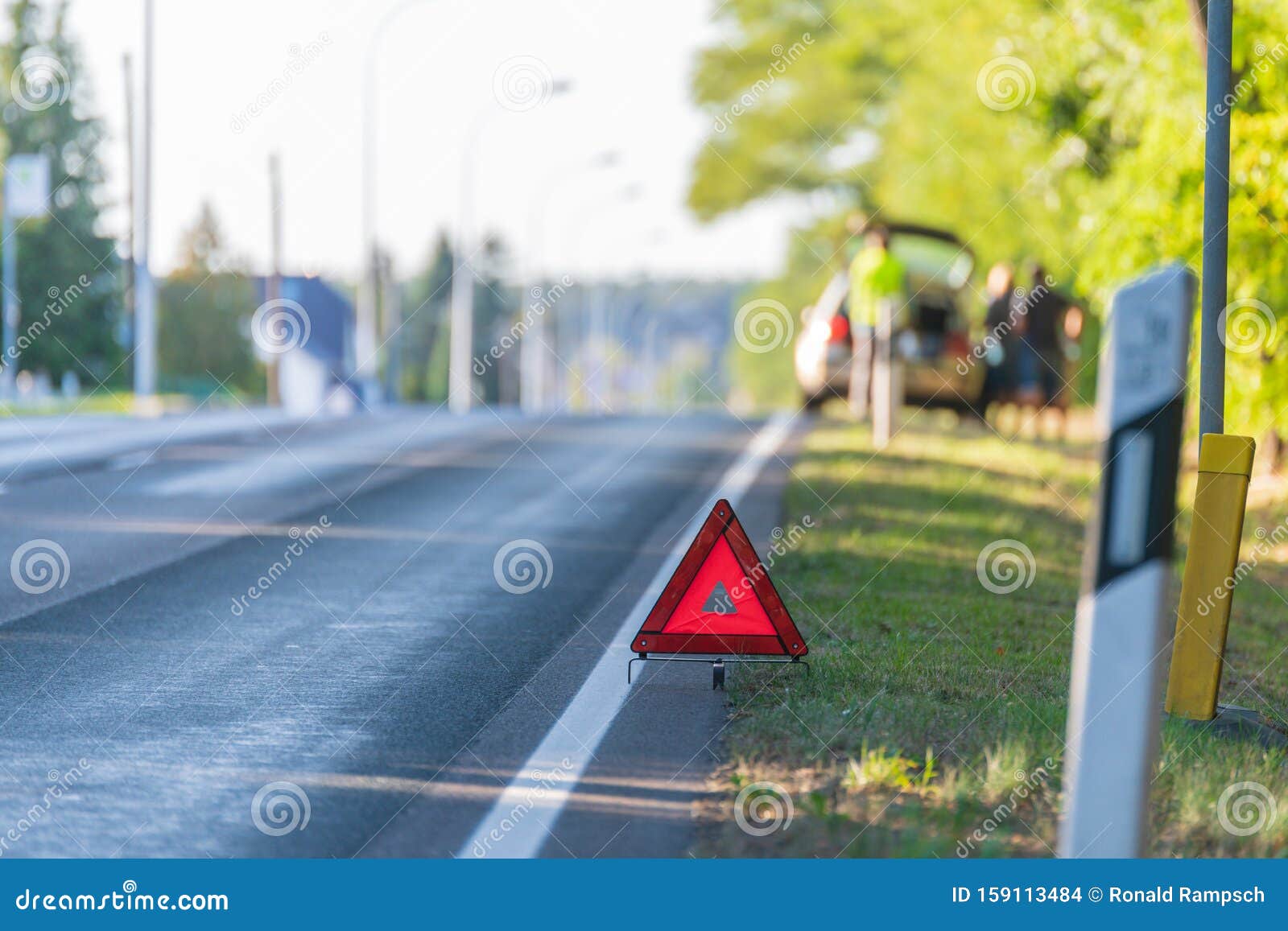 A Warning Triangle at the Roadside Stock Photo - Image of signs, summer ...