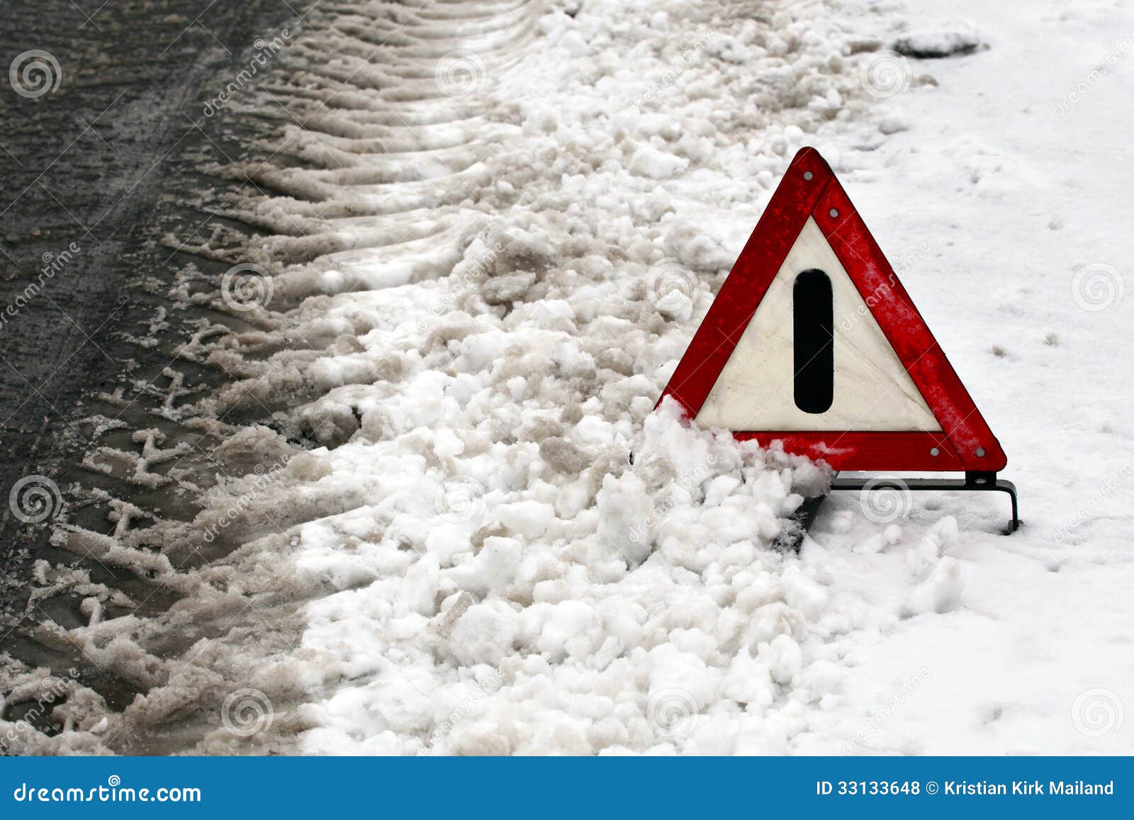 Warning Triangle on Winter Road Stock Photo - Image of problem, traffic ...