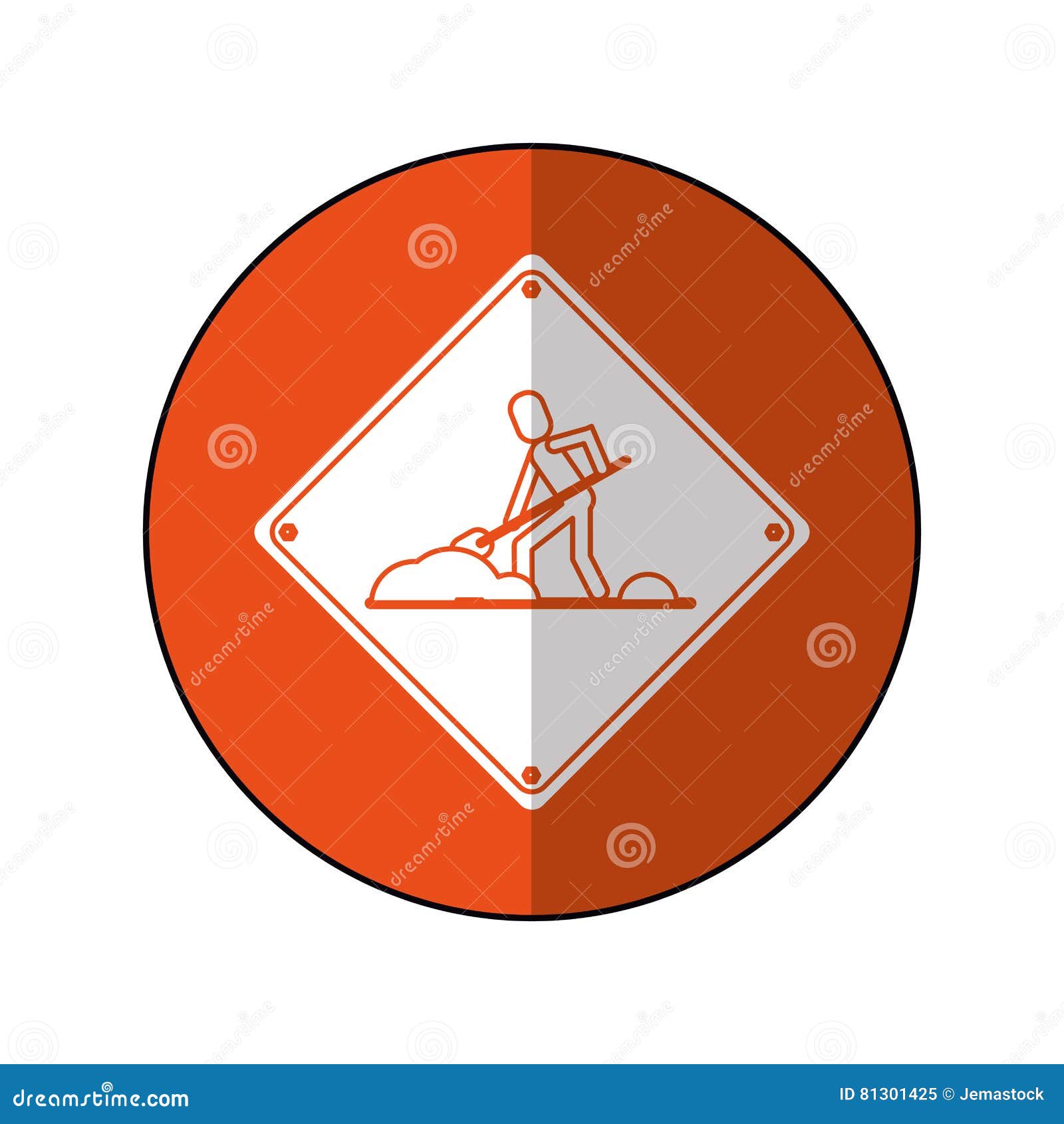 Warning Under Construction Repair Sign Orange Circle Shadow Stock ...