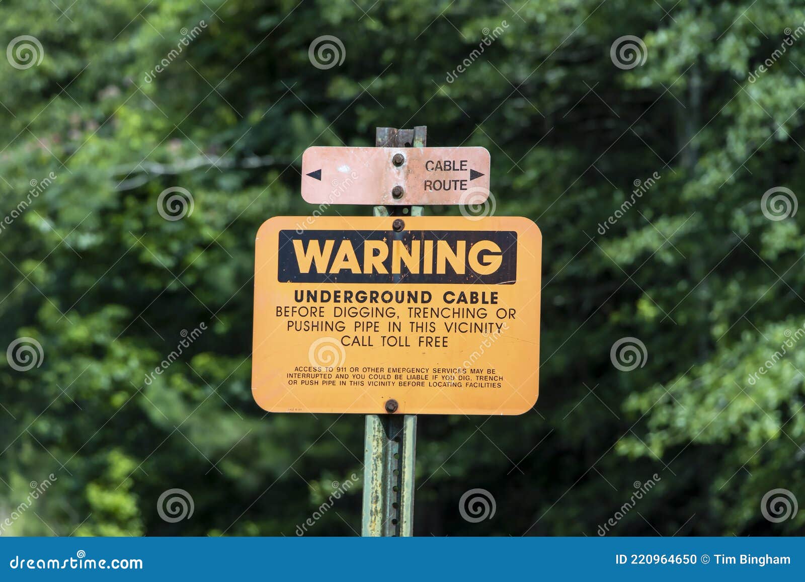 Warning Underground Cable Sign Stock Photo - Image of post, green ...