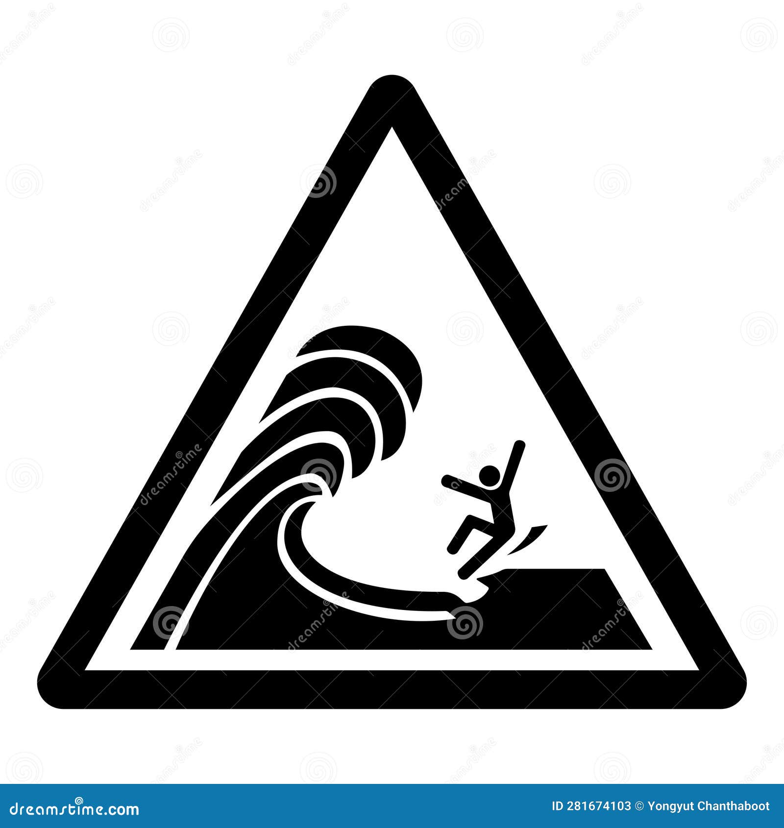 Warning Waves Break on Ledge Stand Back Symbol Sign, Vector ...