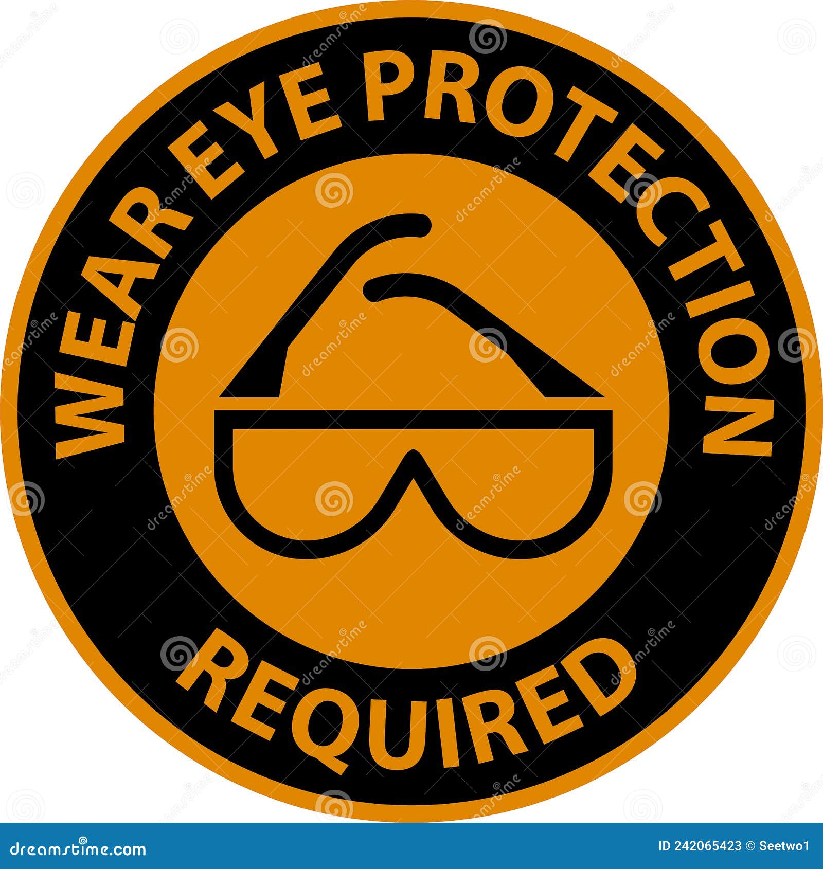 Warning Wear Eye Protection Required on White Background Stock Vector ...