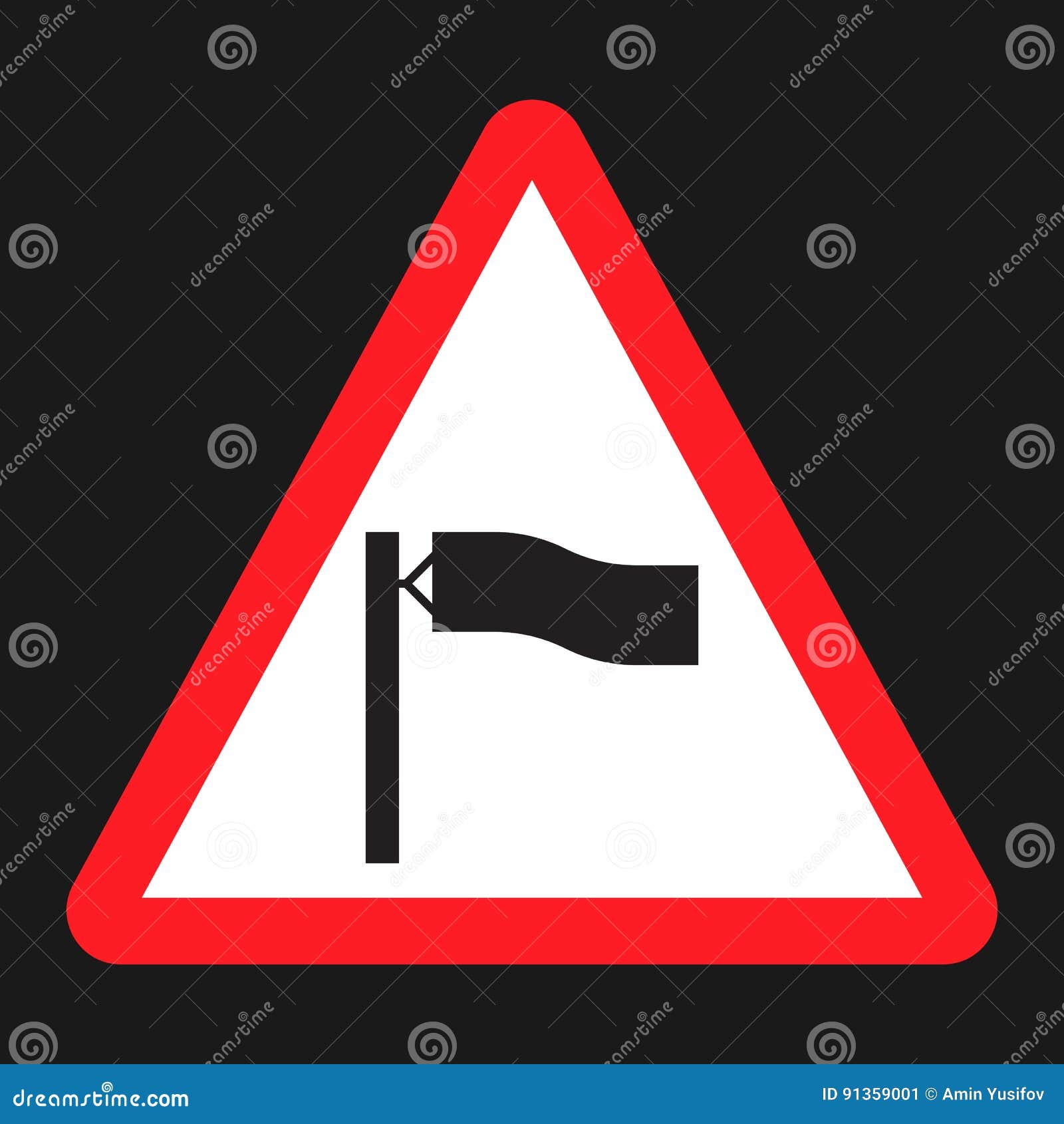 Warning Wind Sign Flat Icon Stock Vector - Illustration of background ...