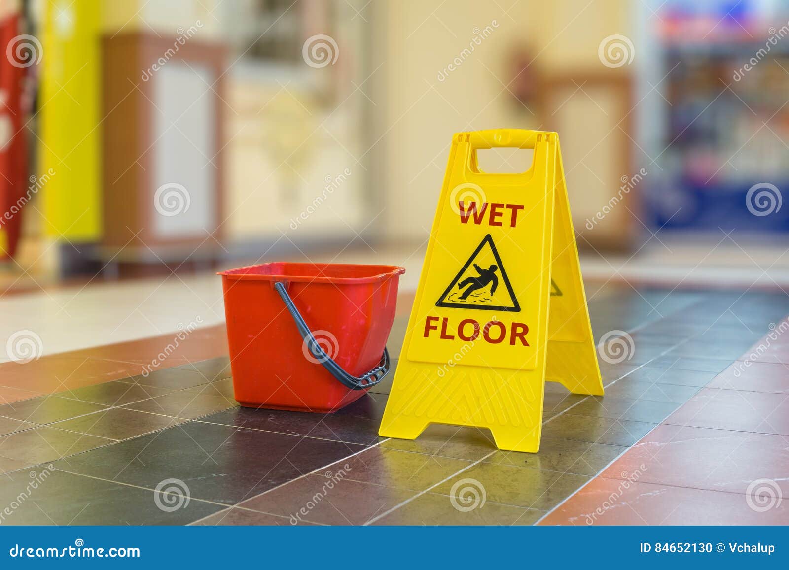 Warning Yellow Plastic Sign of Wet Floor Stock Photo - Image of service ...