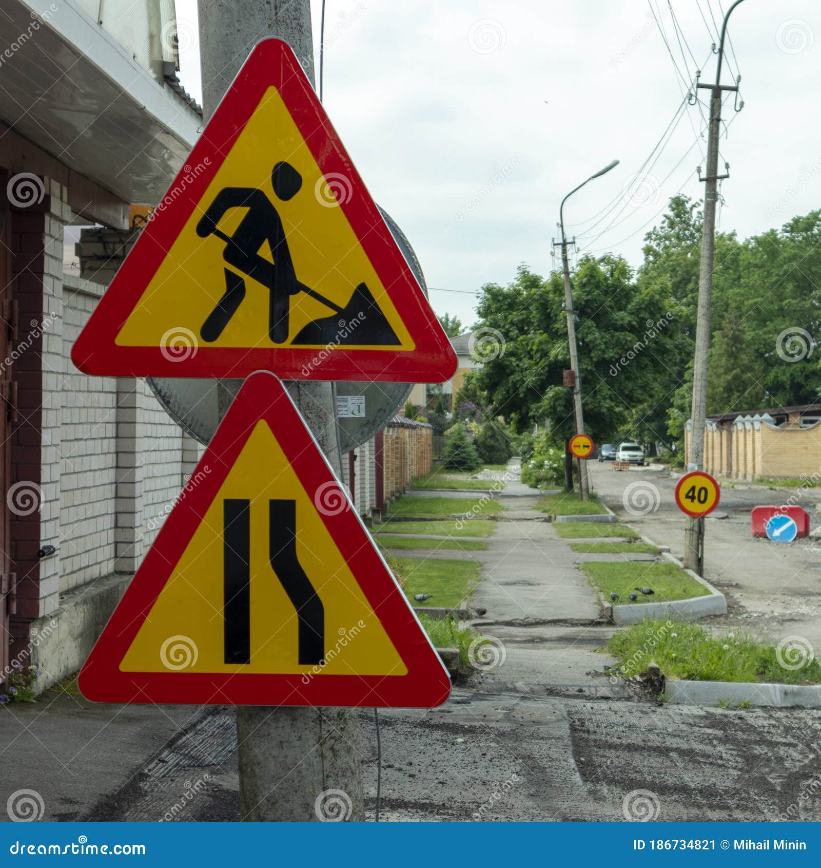 Warning Yellow Road Signs on the Pole Stock Image - Image of sign ...
